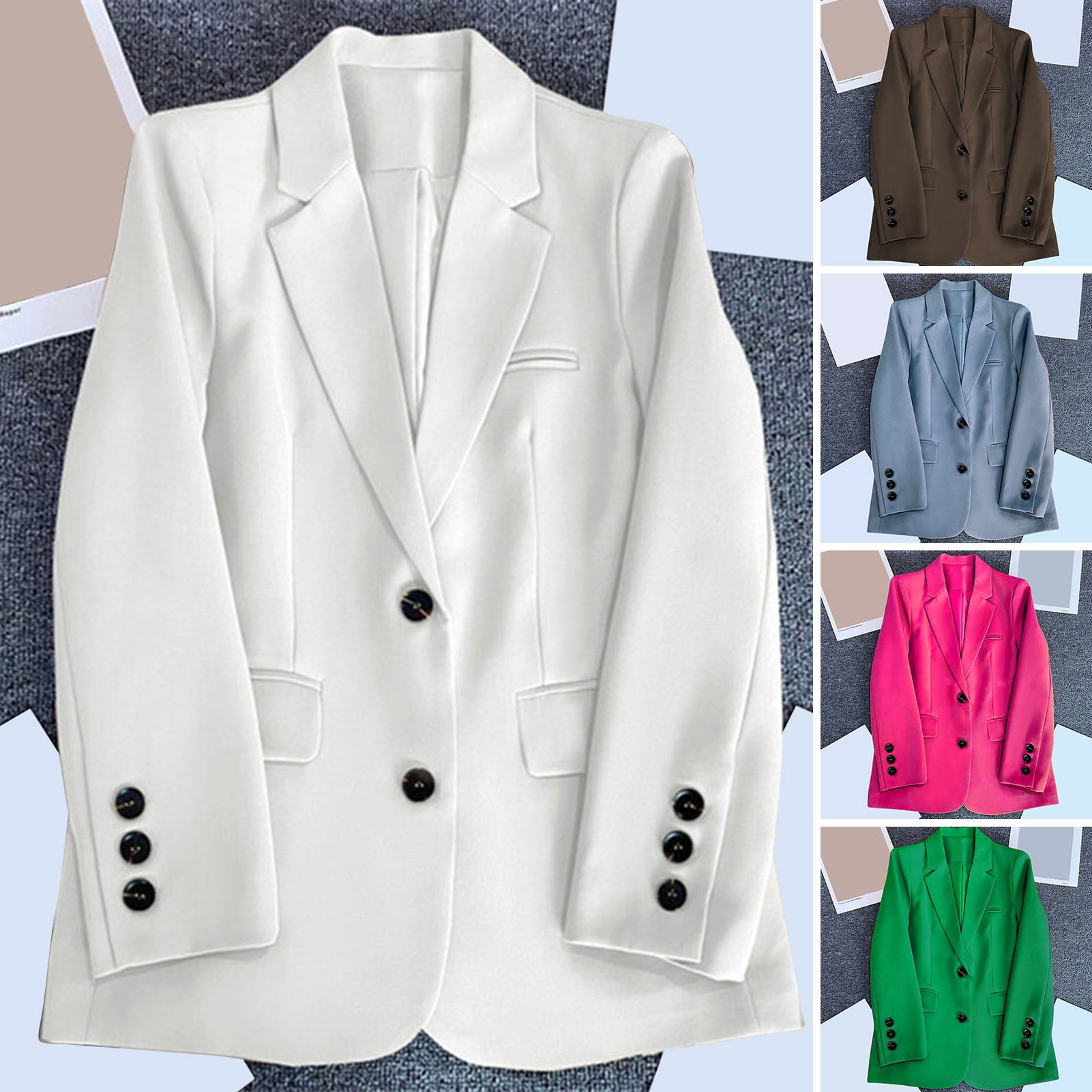Xeyise Women Suit Coat Lapel Long Sleeve Flap Pockets Two Buttons Suit ...