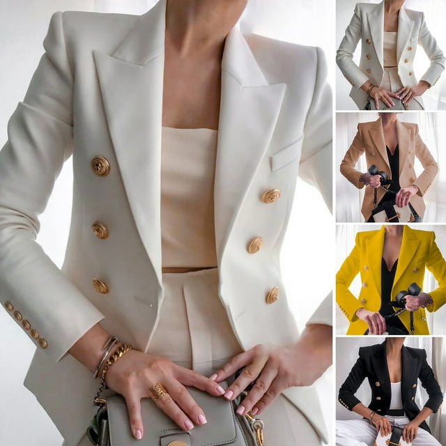 Xeyise Women Suit Coat Lapel Long Sleeve Solid Color Suit Jacket Loose ...