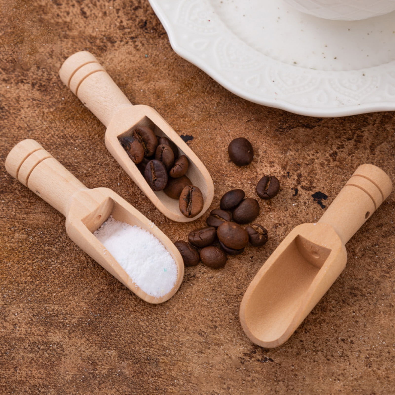 Xeyise Wooden Bath Salt Spoon Natural Beech Wood Scoop Ergonomic Handle ...