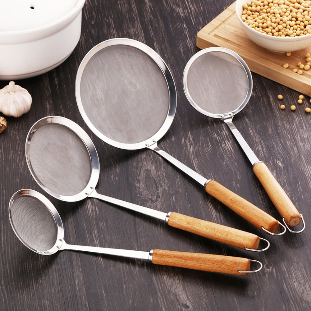 Xeyise Wooden Handle Stainless Steel Filter Flour Sieve Colander Spoon ...