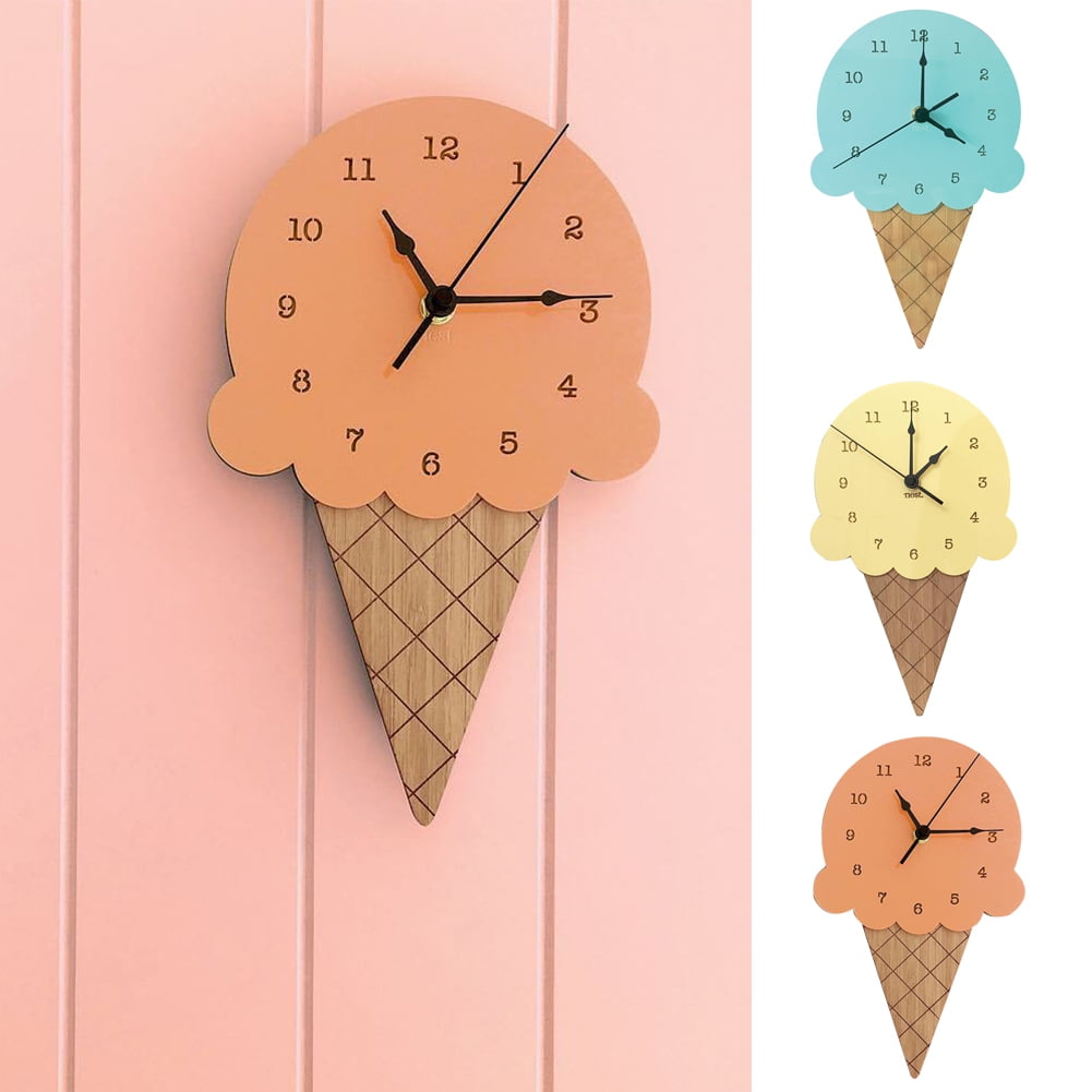 Xeyise Wooden Ice Cream Shape Wall Clock Arabic Numerals Home Living ...