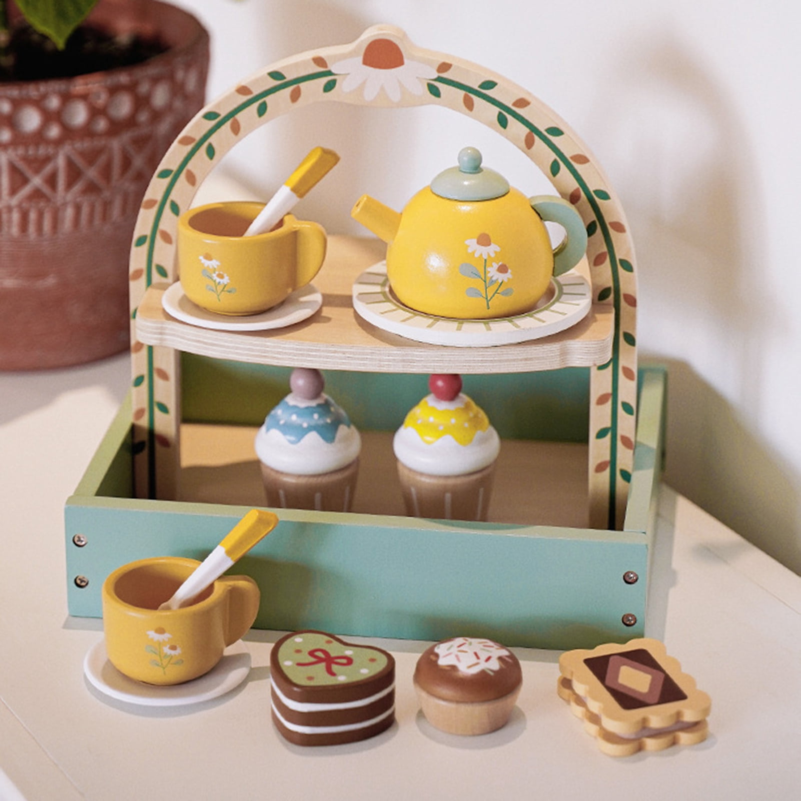 Xeyise Wooden Tea Party Dessert Stand for Little Girls Toys Toddler Tea ...