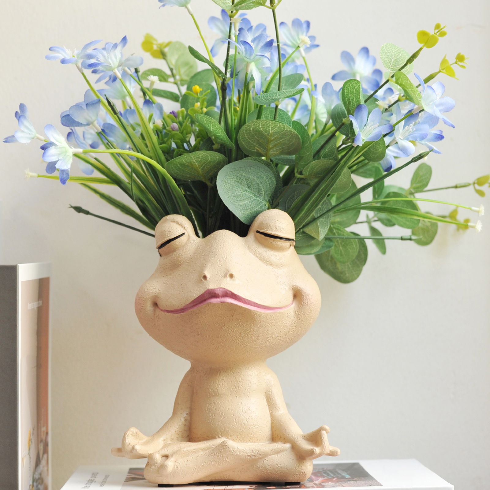 Xeyise Yoga Frog Planter Pot with Drainage Hole Resin Sitting Frog ...