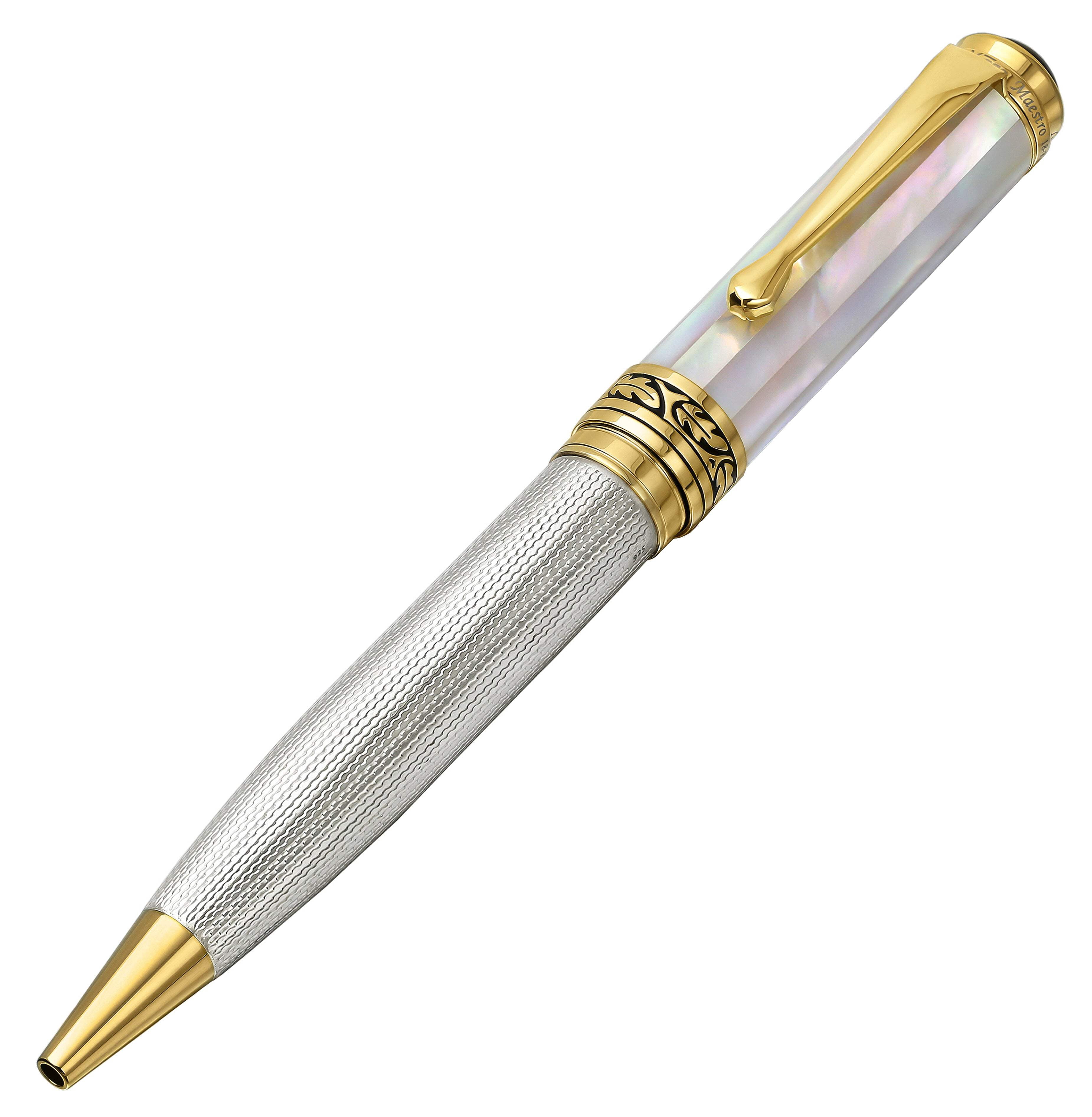 Xezo Maestro® 925 Sterling Silver Ballpoint Pen - Oceanic White Mother ...