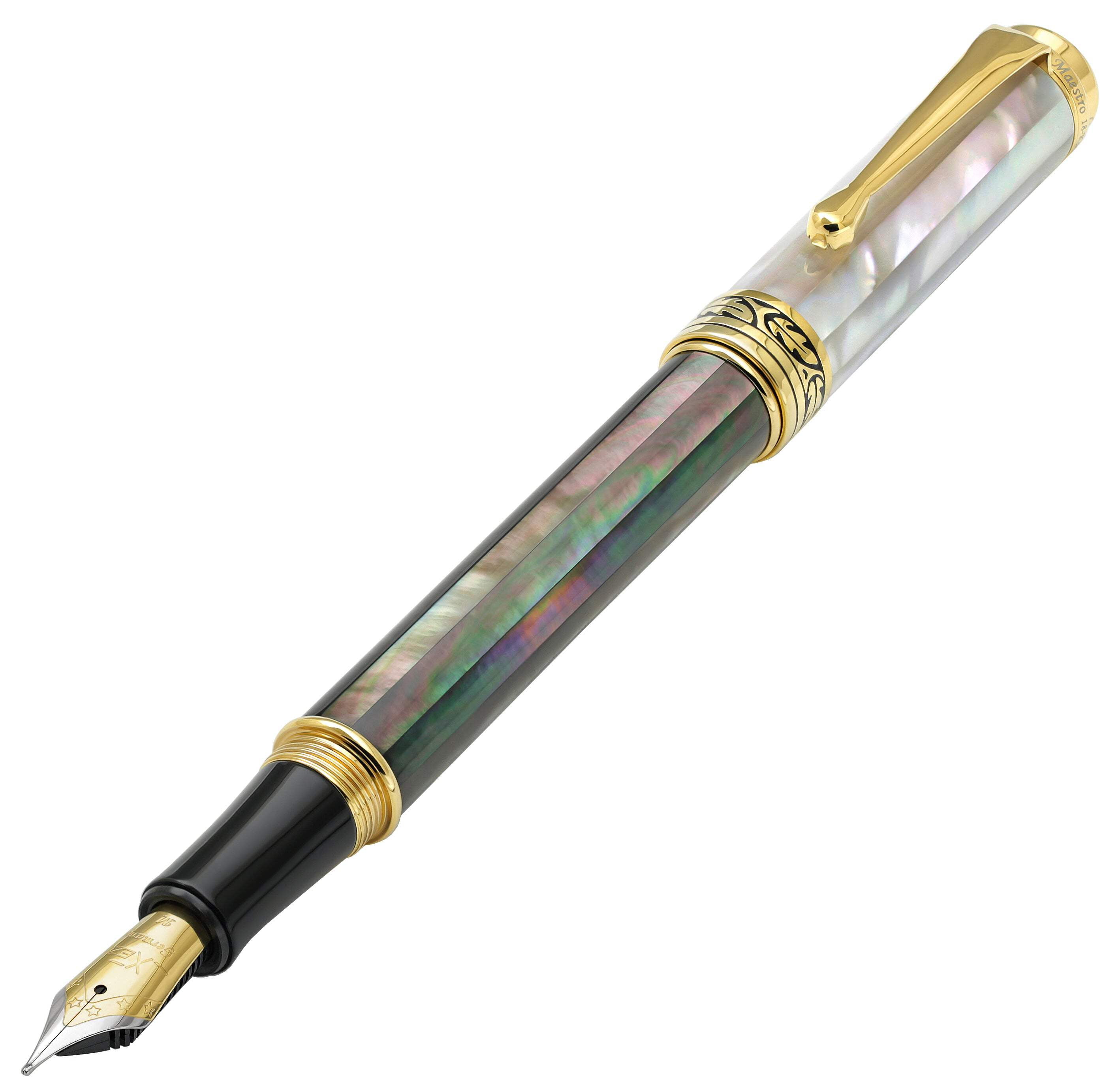 Xezo Maestro® Black and White Mother of Pearl Fountain Pen (Medium Nib ...