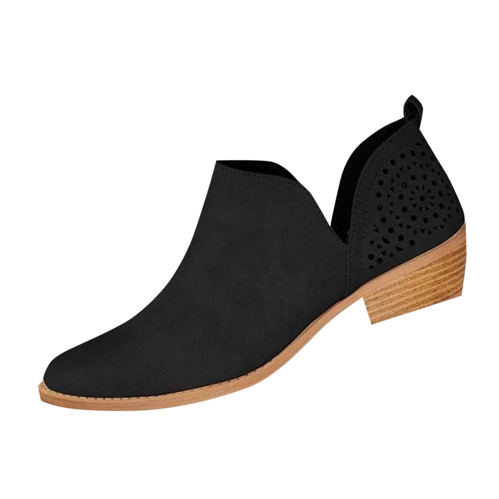 Xfvqtps Ankle Boots for Women Cork Pointy Toe Low Heel Side Cutout ...