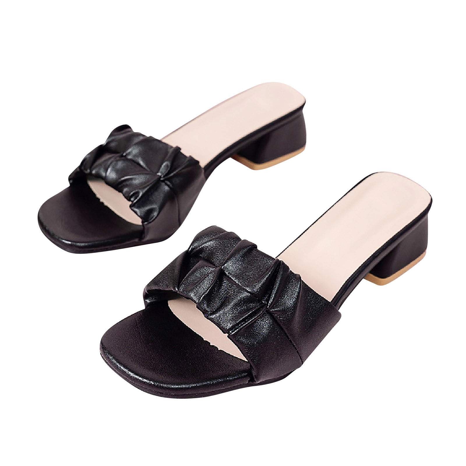 Xfvqtps Block Heel Sandals for Women Slide Low Heel Open Square Toe ...