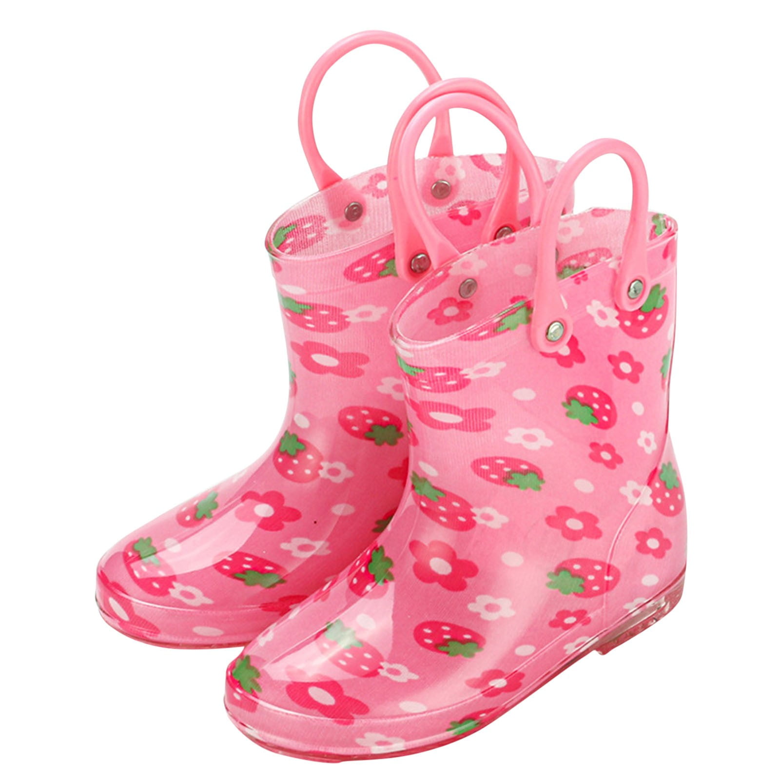Xfvqtps Child Girls Rain Boots with Handles Flower Strawberry Print ...