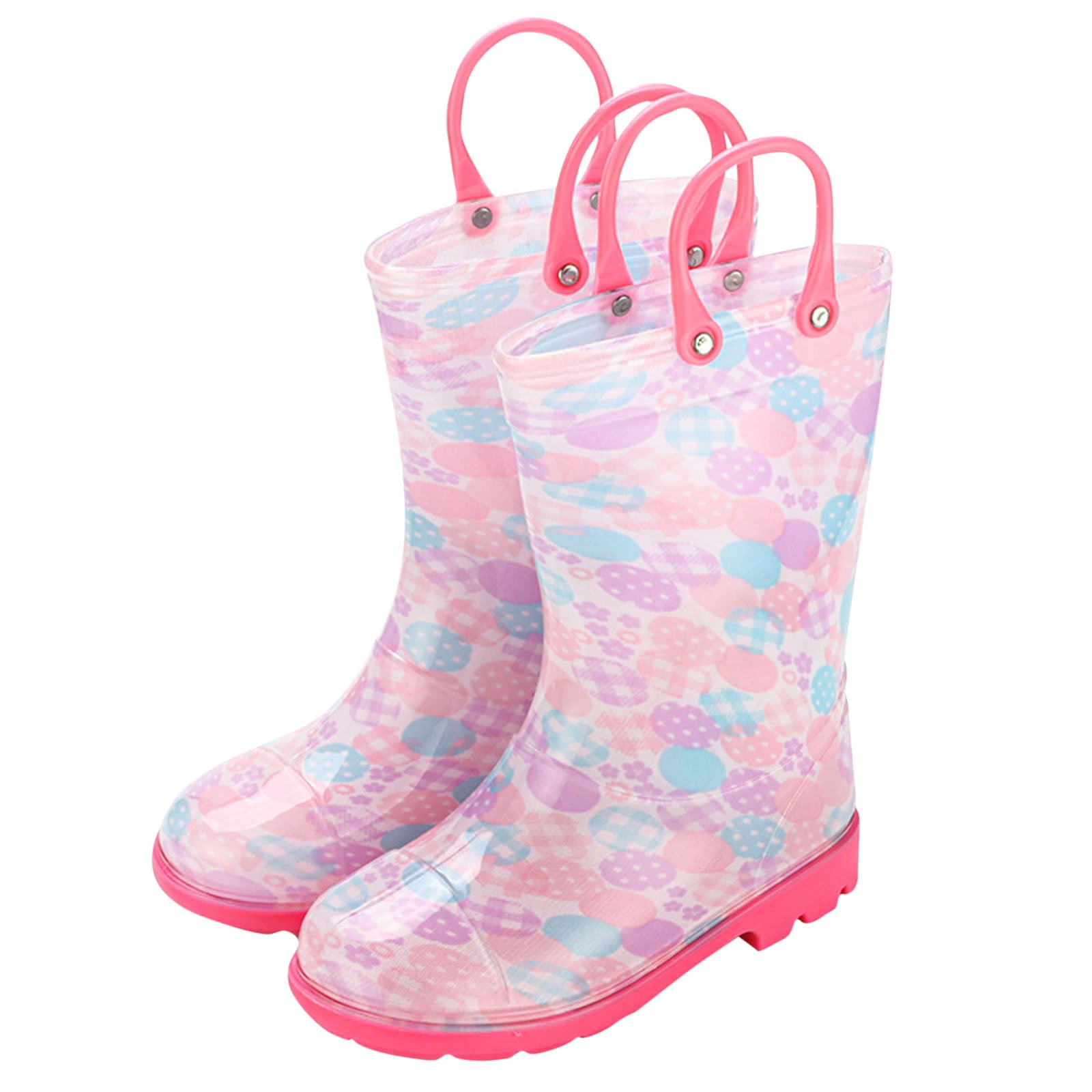 Xfvqtps Child Girls Rain Boots with Handles Grid Printing Sweet Mid ...