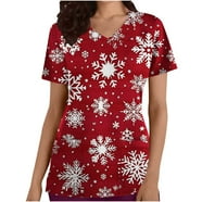 Scrubstar Women's "Ombre Snowflakes" V-Neck Print Scrub Top - Walmart.com