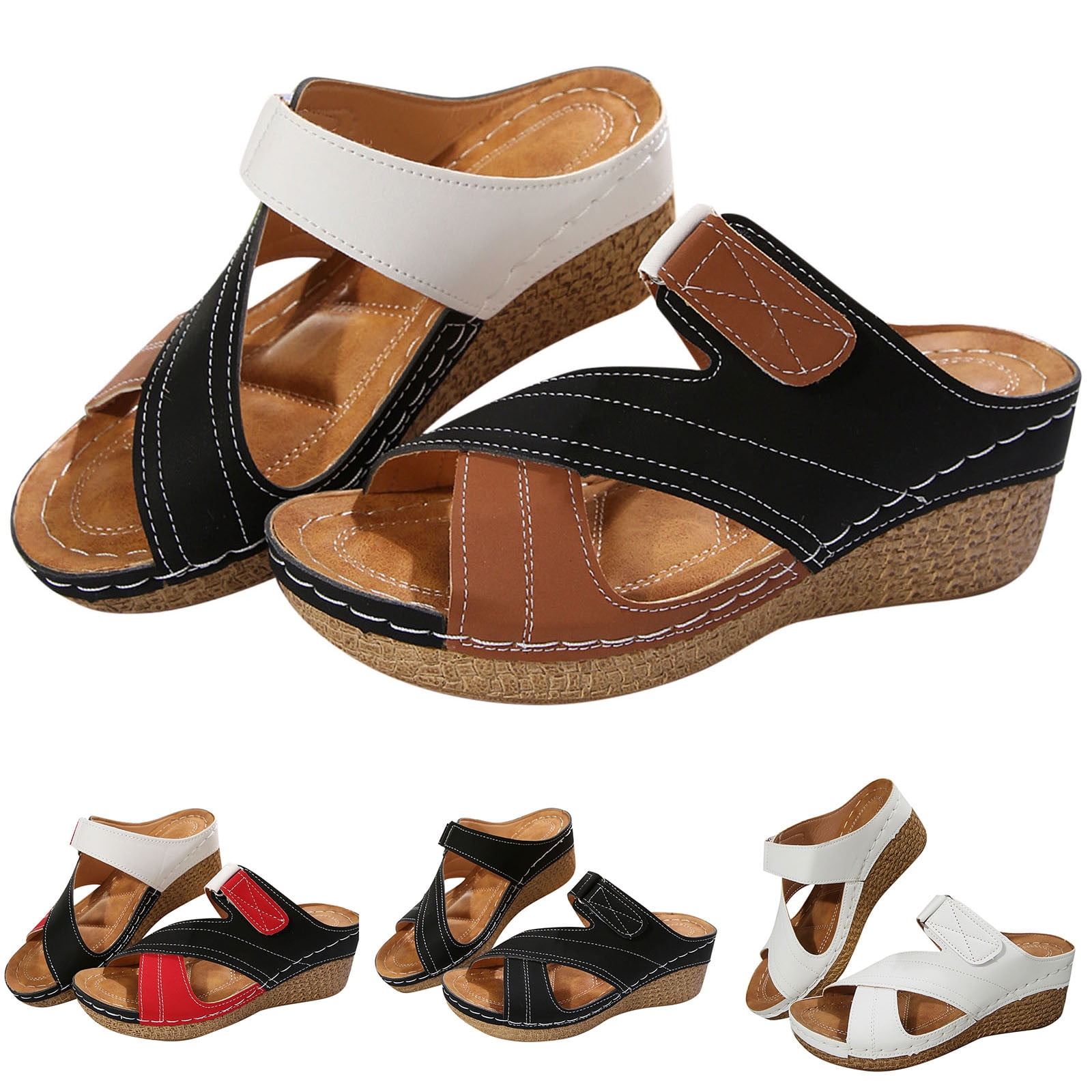 Xfvqtps Clogs for Women Platform Wedge Slide Velcro Strap Open Toe ...