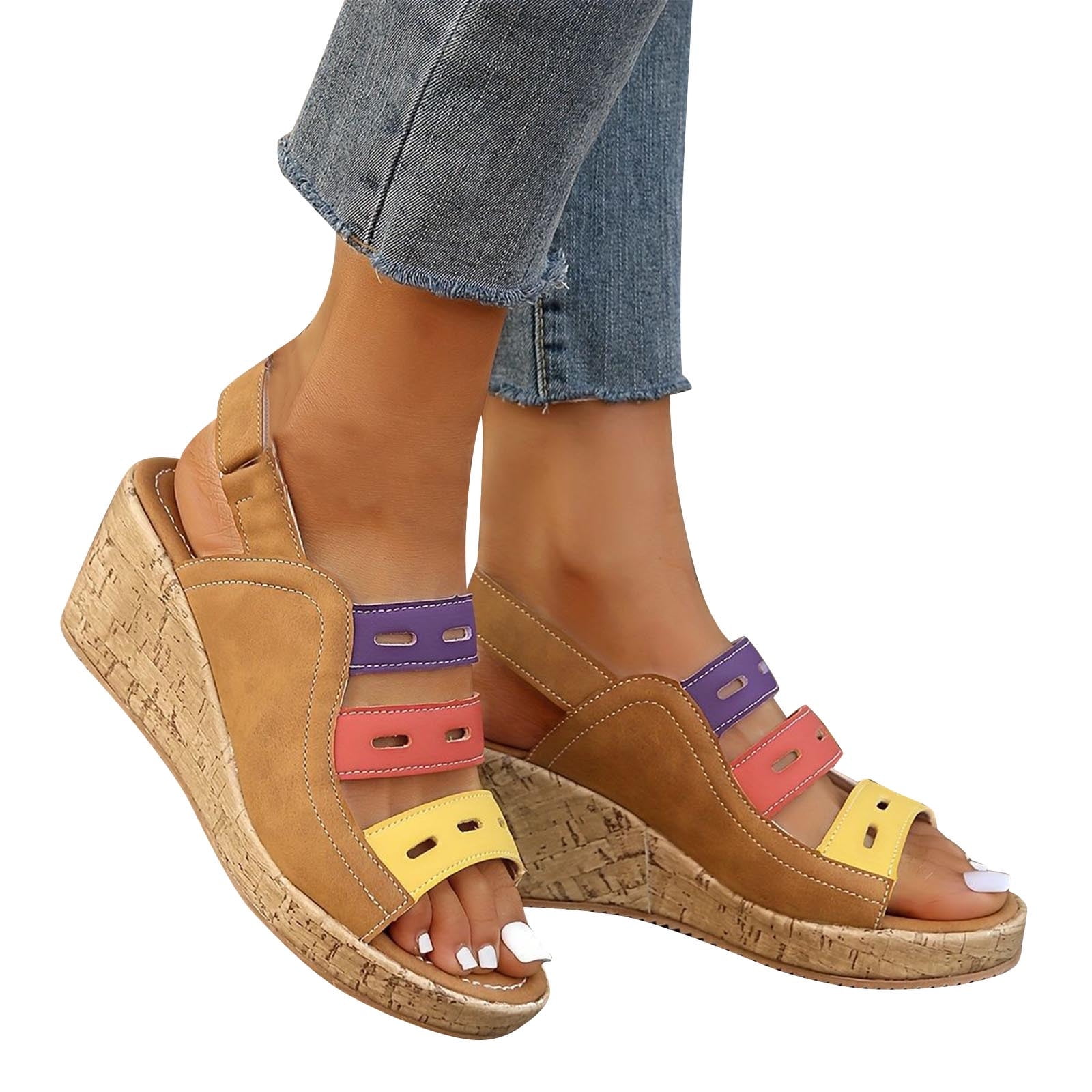 Xfvqtps Clogs for Women Platform Wedge Slingback Ankle Velcro Strap ...