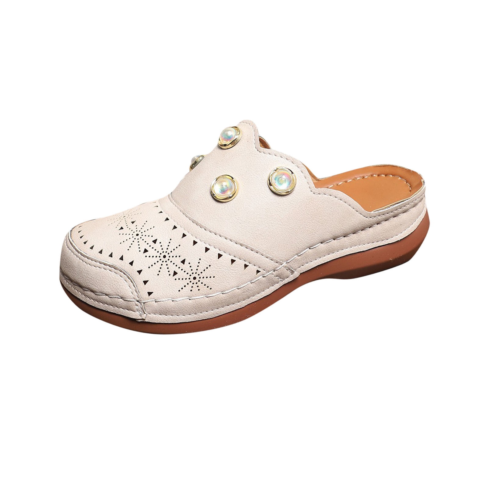 Xfvqtps Clogs for Women Mules Slide Closed Toe Clog Bead Decor Hollow ...