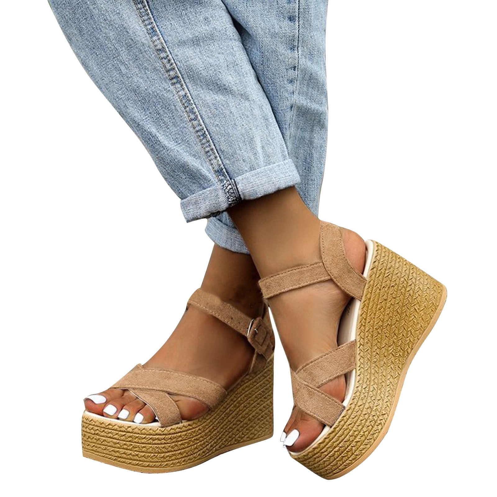 Xfvqtps Espadrilles Wedges for Women Flatform Open Toe Cross Strap ...