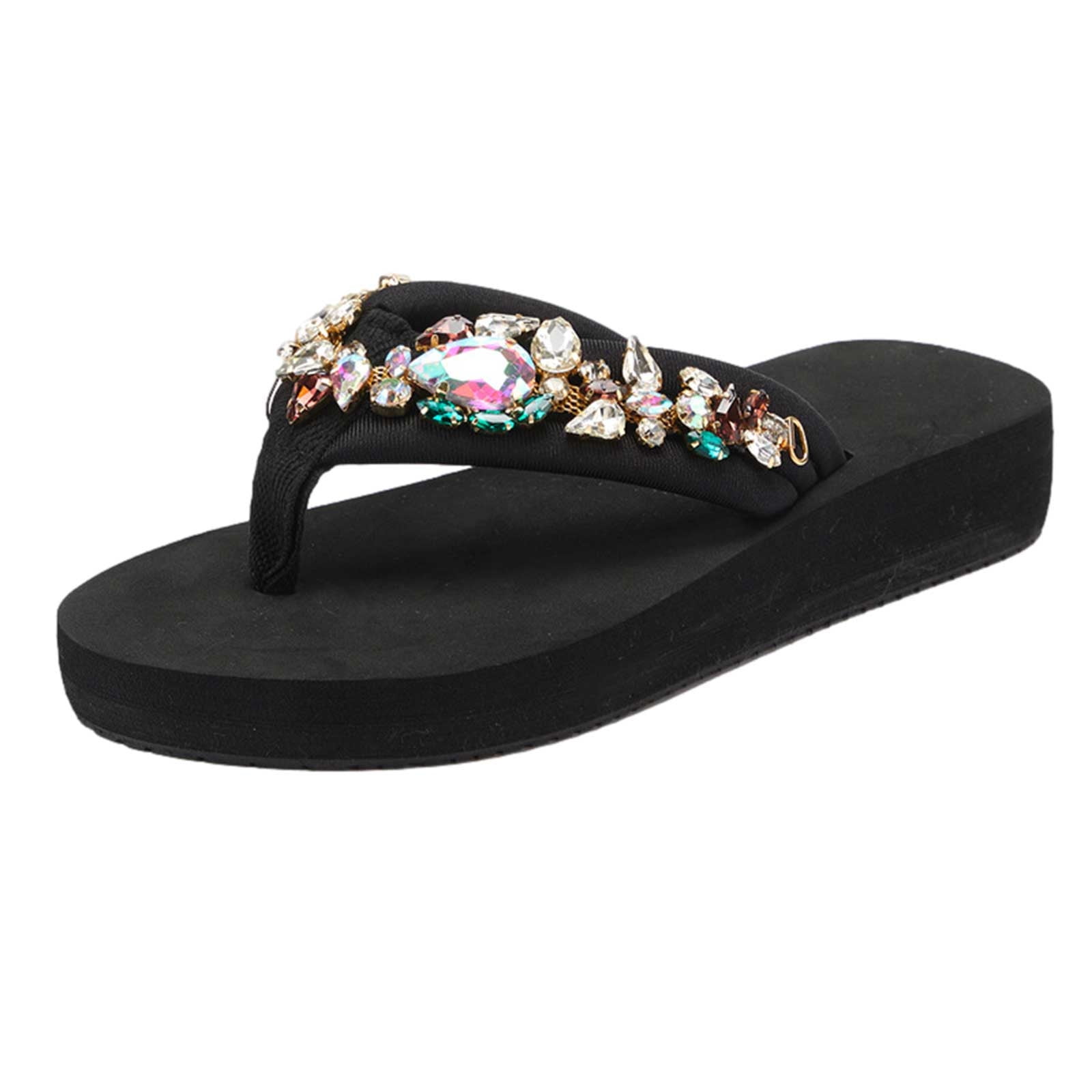 Xfvqtps Flip Flops for Women Flatform Rhinestone Gemstone Decor ...