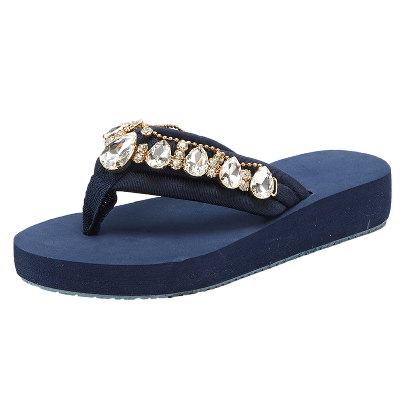 Xfvqtps Flip Flops for Women Flatform Rhinestone Chain Decor Blingbling ...