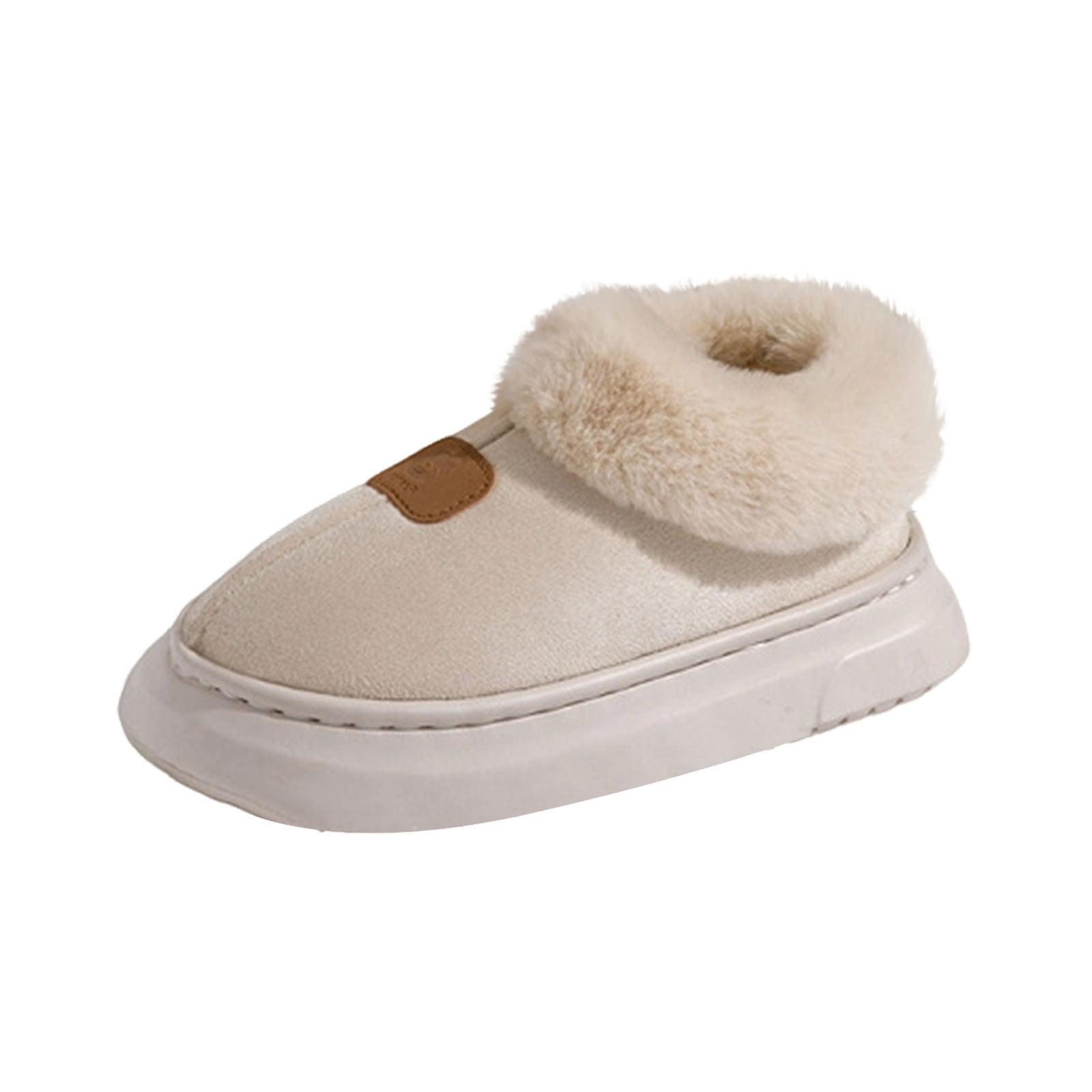 Xfvqtps Fluffy Slippers for Women Winter Warm Lined Suede Flatform Mini ...