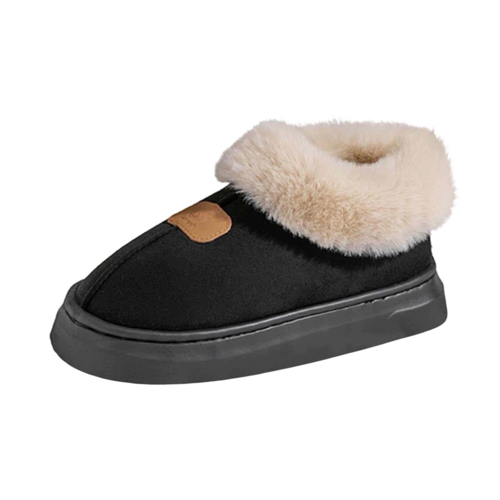 Xfvqtps Fluffy Slippers for Men Winter Warm Lined Suede Flatform Mini ...