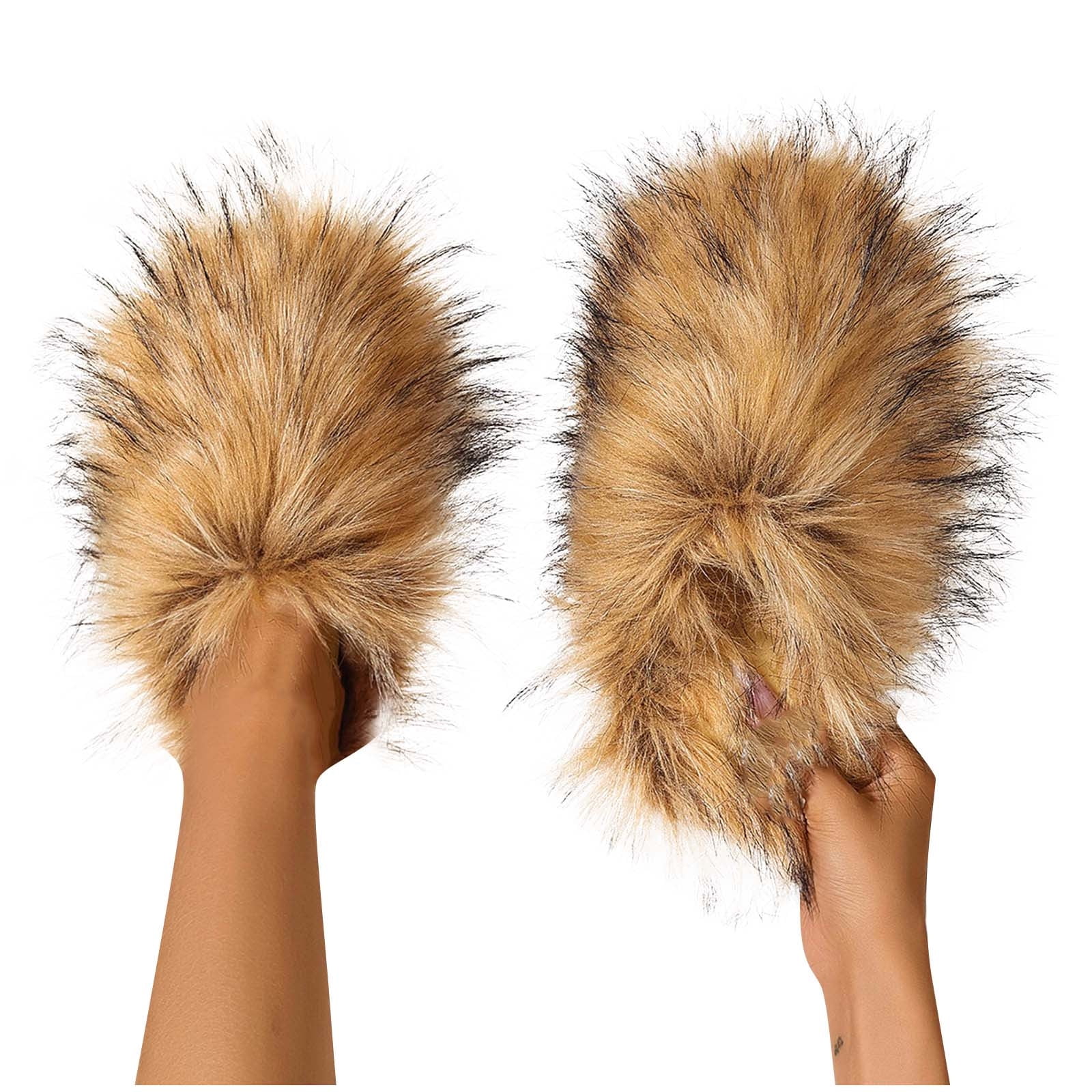 Xfvqtps Fuzzy Slippers for Women Fluffy Close Toe Slide House Slippers ...