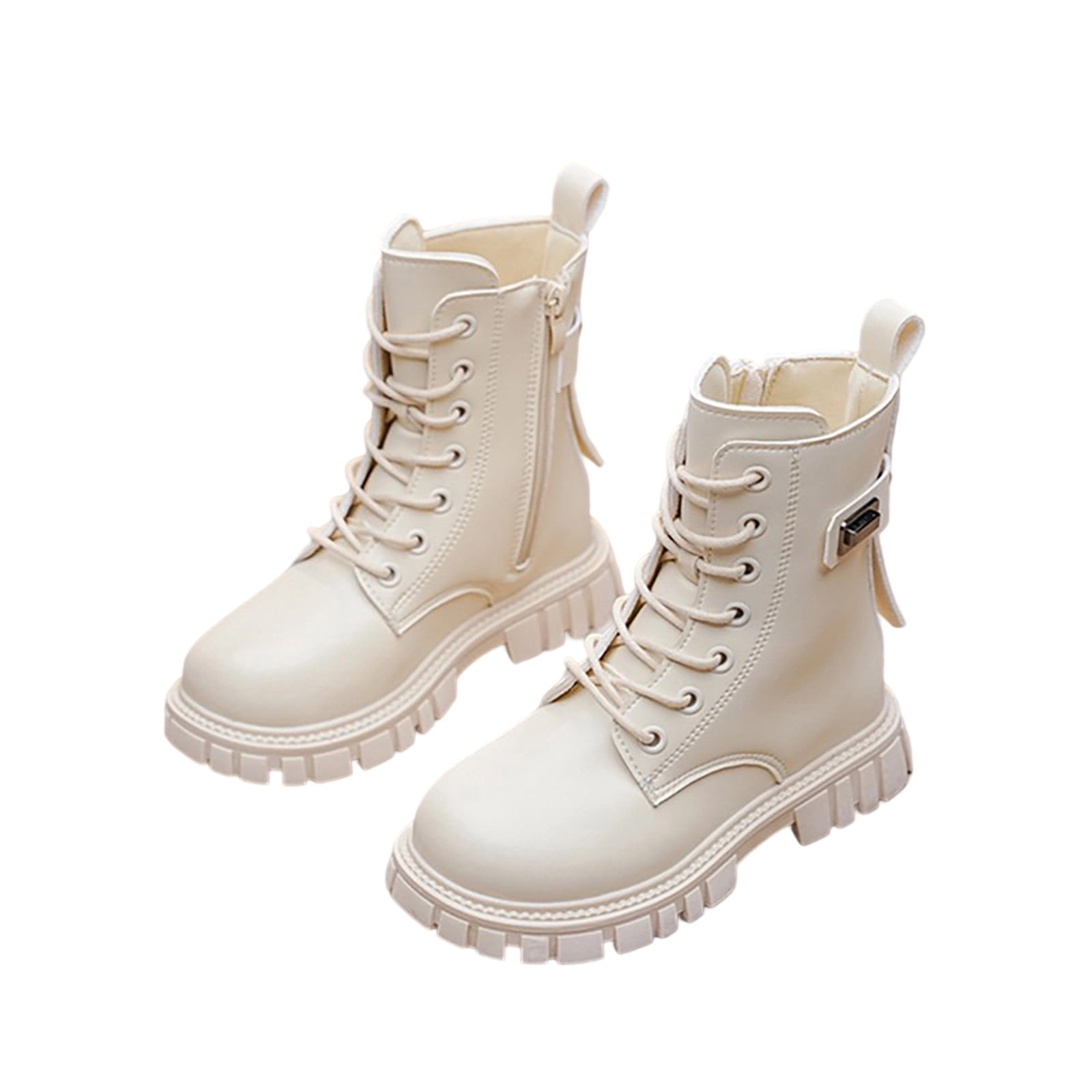 Xfvqtps Girls Combat Boots Chunky Lug Sole Platform Low Heel Lace up ...