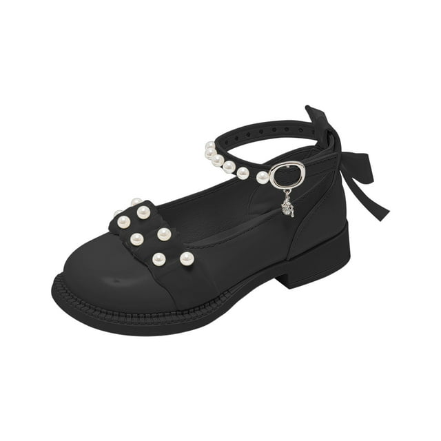 Xfvqtps Girls Loafers Pearl Lace Bow PU Oxford Mary Jane Dress Shoes ...
