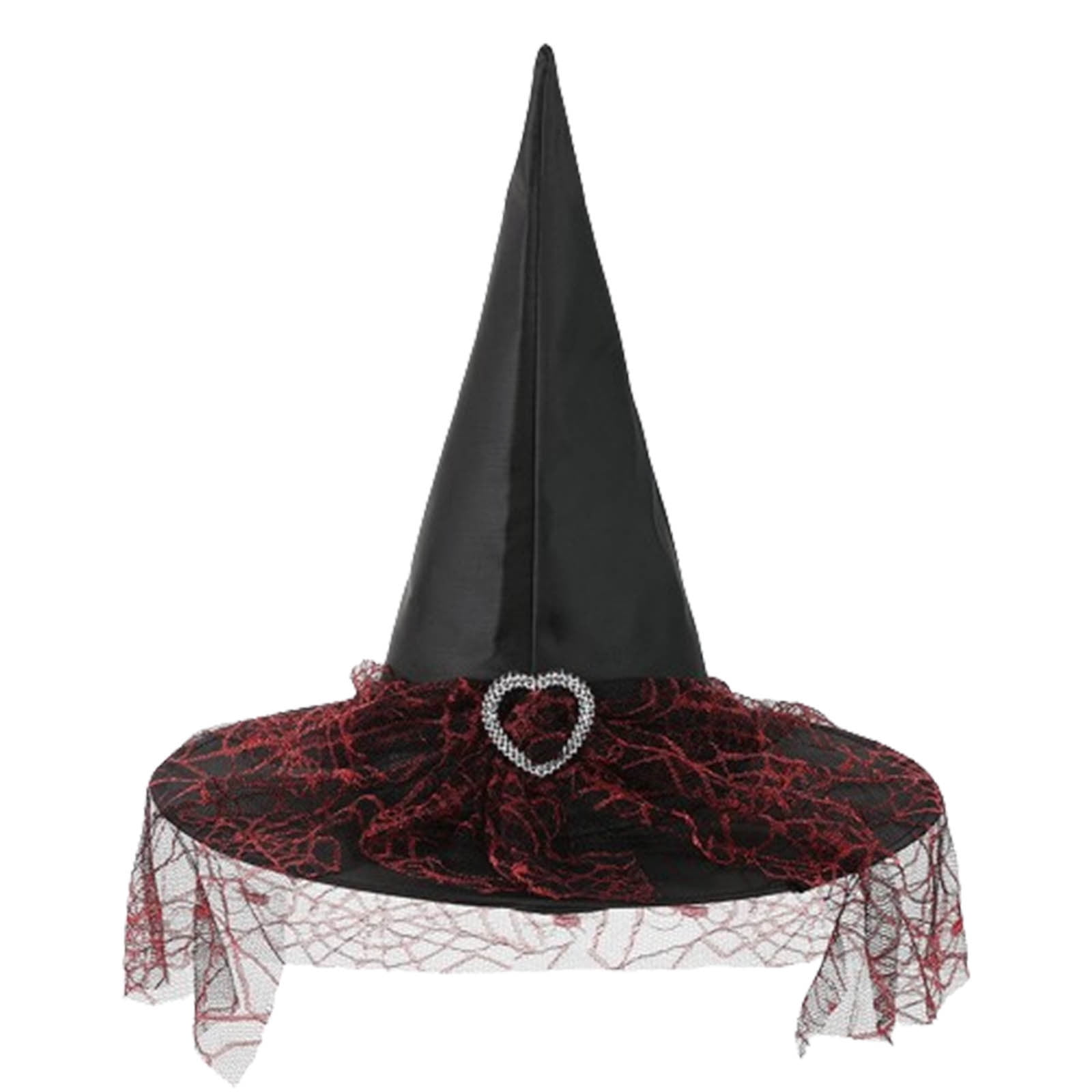 Xfvqtps Halloween Witch Hat Mesh Heart-Shaped Buckle Decor Halloween ...