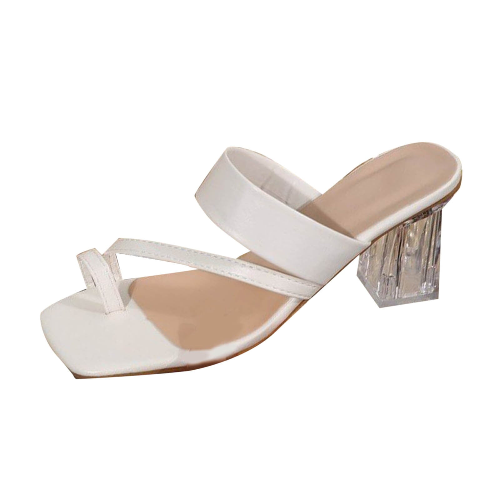 Xfvqtps Heeled Sandals for Women Clear Transparent Heel Toe Ring Square ...