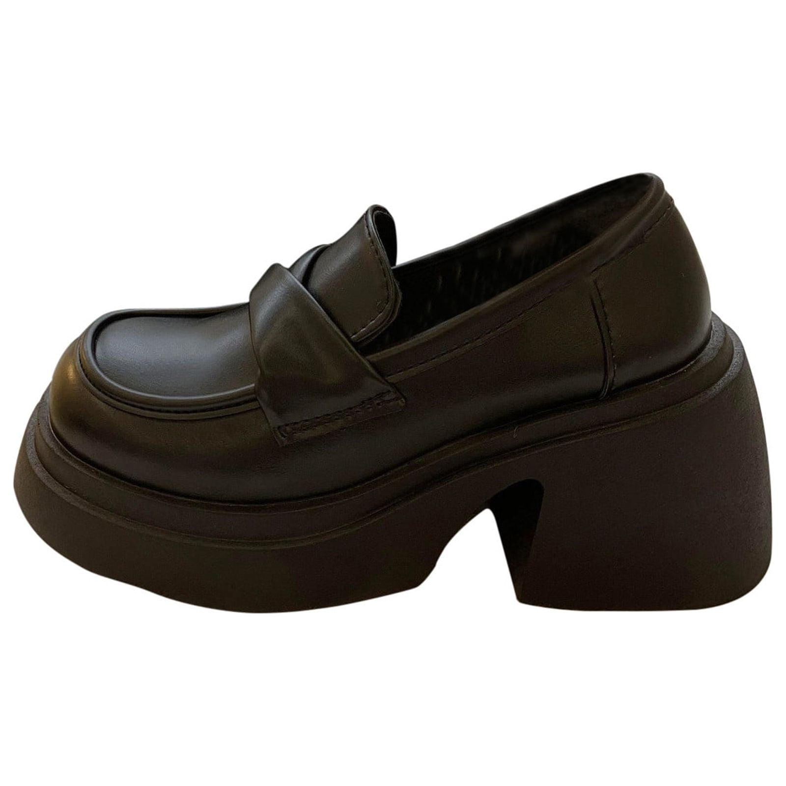 Xfvqtps Ladys Penny Loafers Shoes Chunky Heel Square Toe Simplicity ...