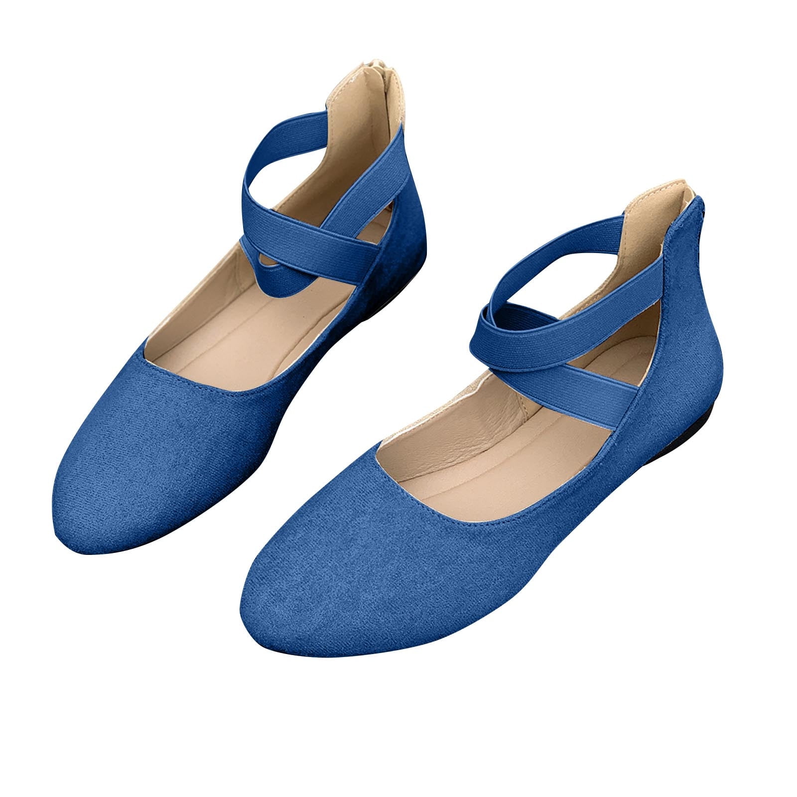Xfvqtps Ladys Single Shoes Suede Surface Elastic Ankle Strap Soft Sole ...