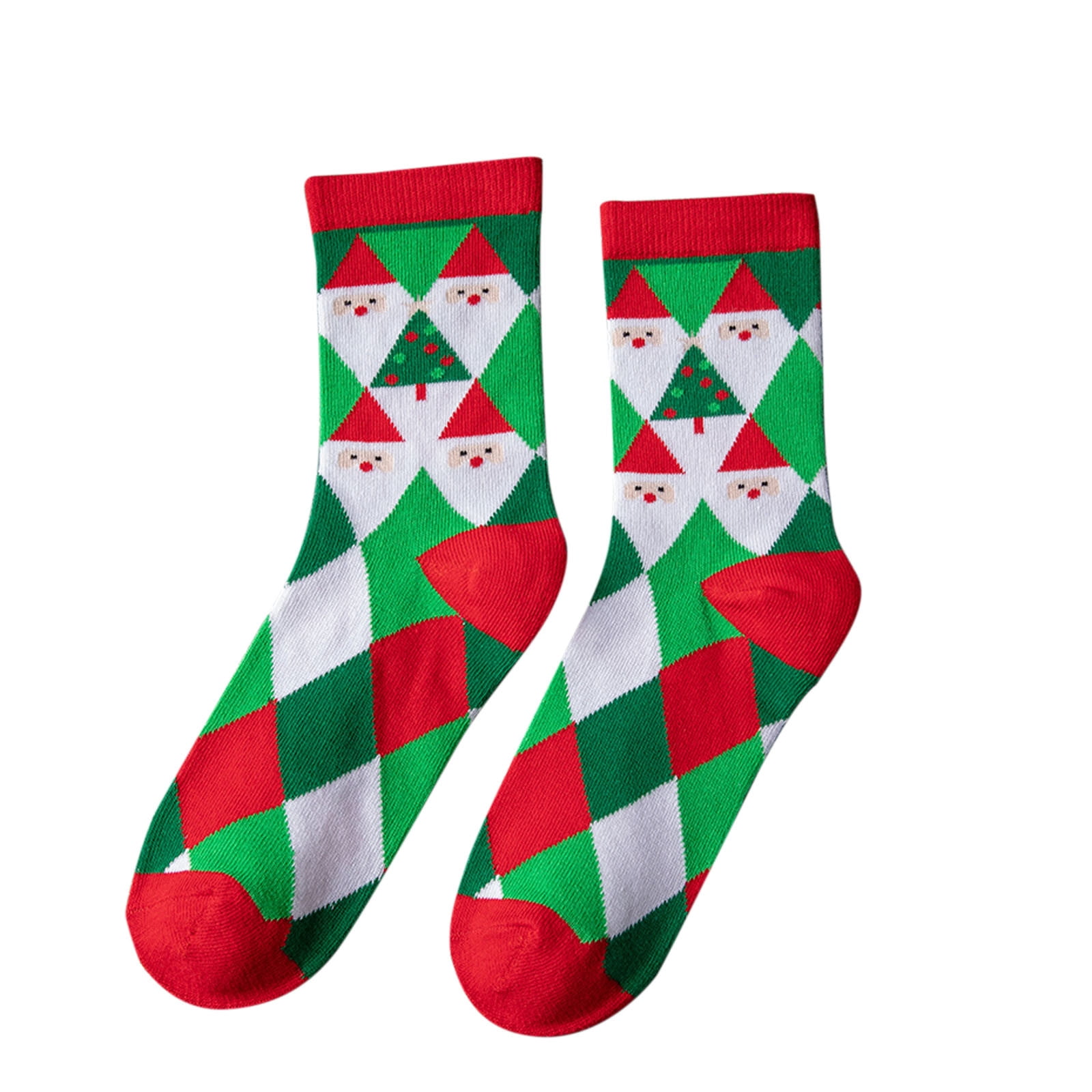 Xfvqtps Mens Christmas Socks Santa Claus Diamond Pattern Mid Tube ...