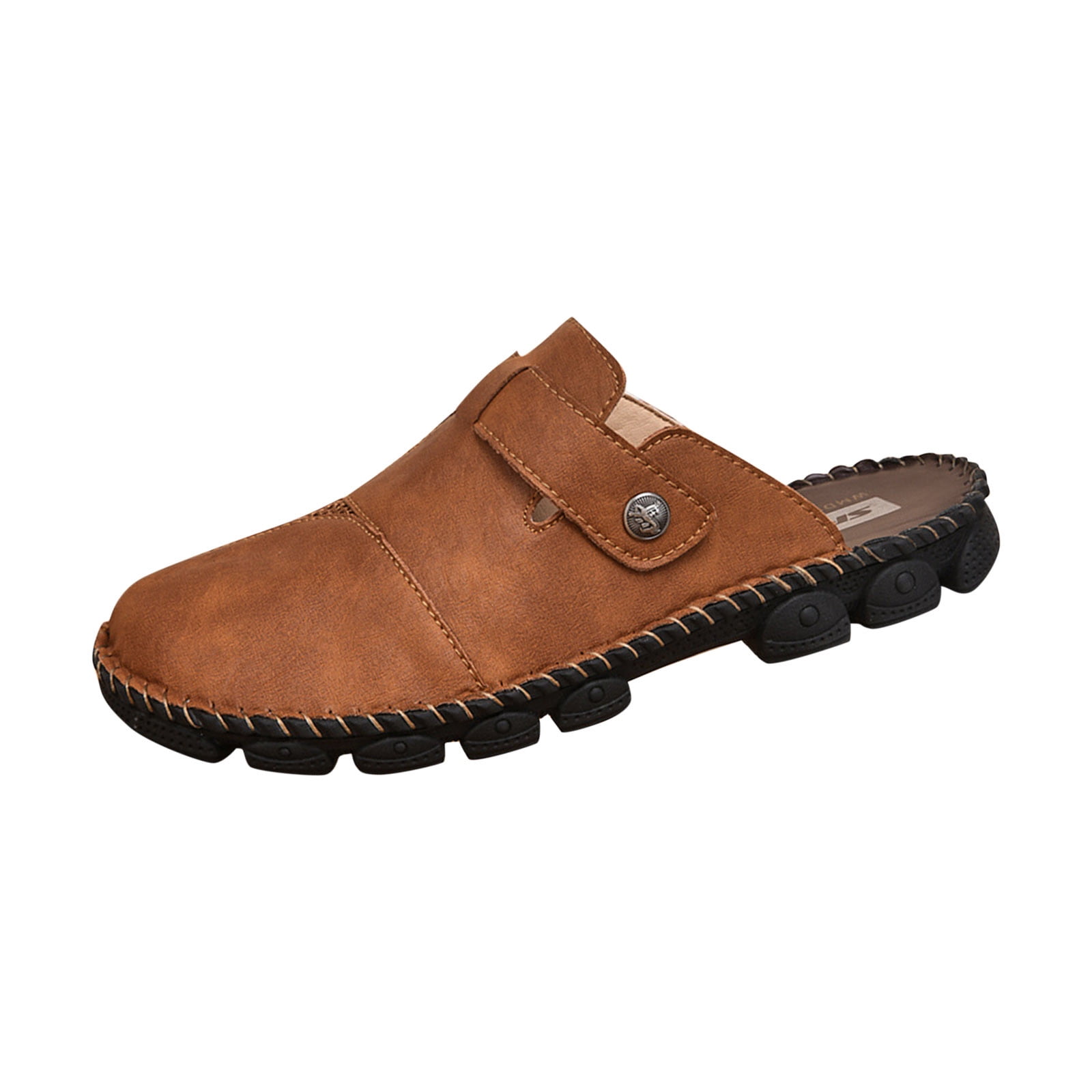 Xfvqtps Mens Slide Sandals Closed Toe Leather Thick Sole Summer Outdoor ...