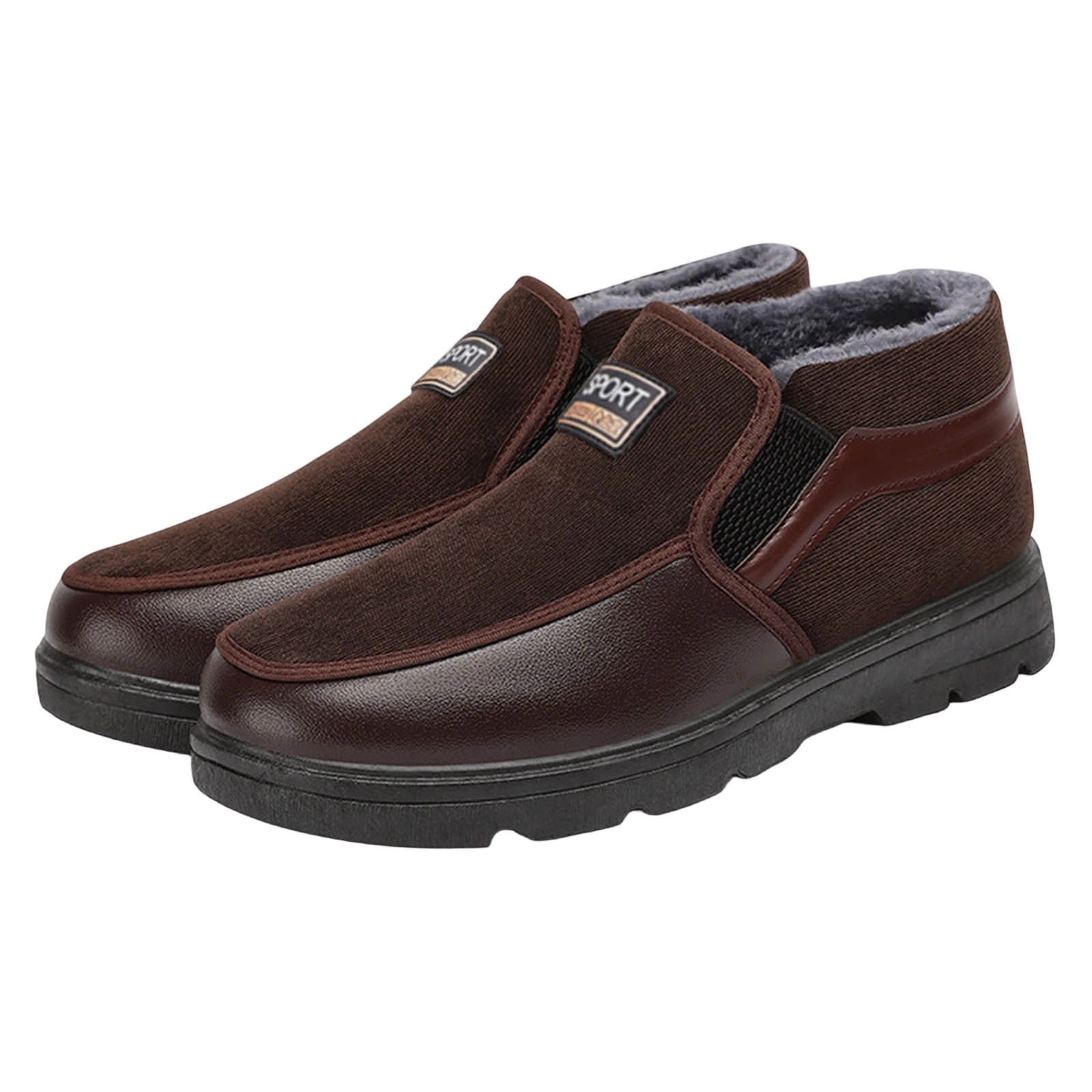Xfvqtps Mens Slip on Snow Boots Fleece Lined Warm Winter Shoes Casual ...
