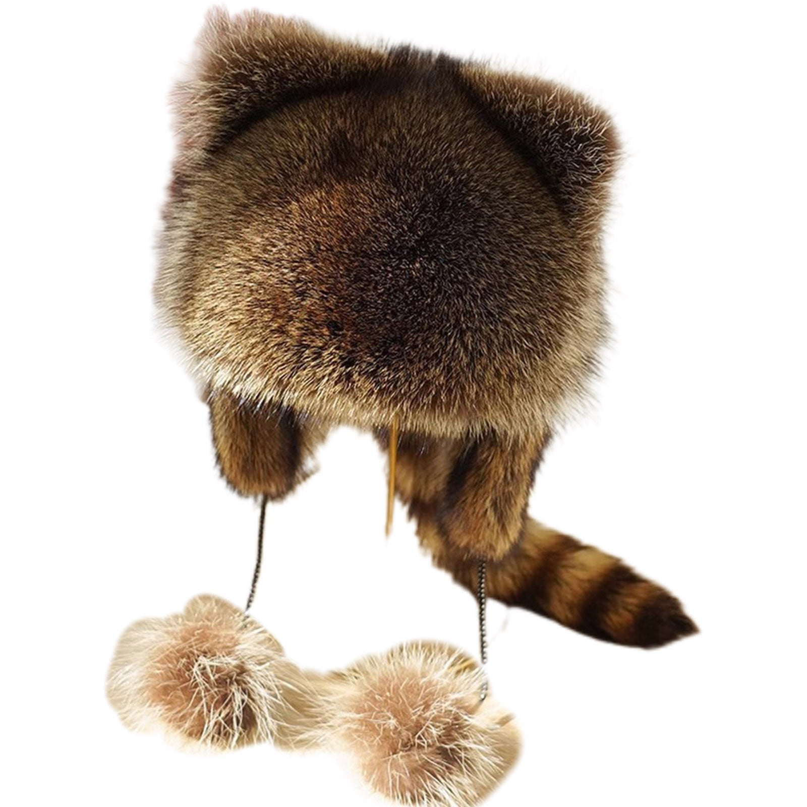 Xfvqtps Mens and Womens Faux Fur Hat with Fluffy Furry Tail Cute ...