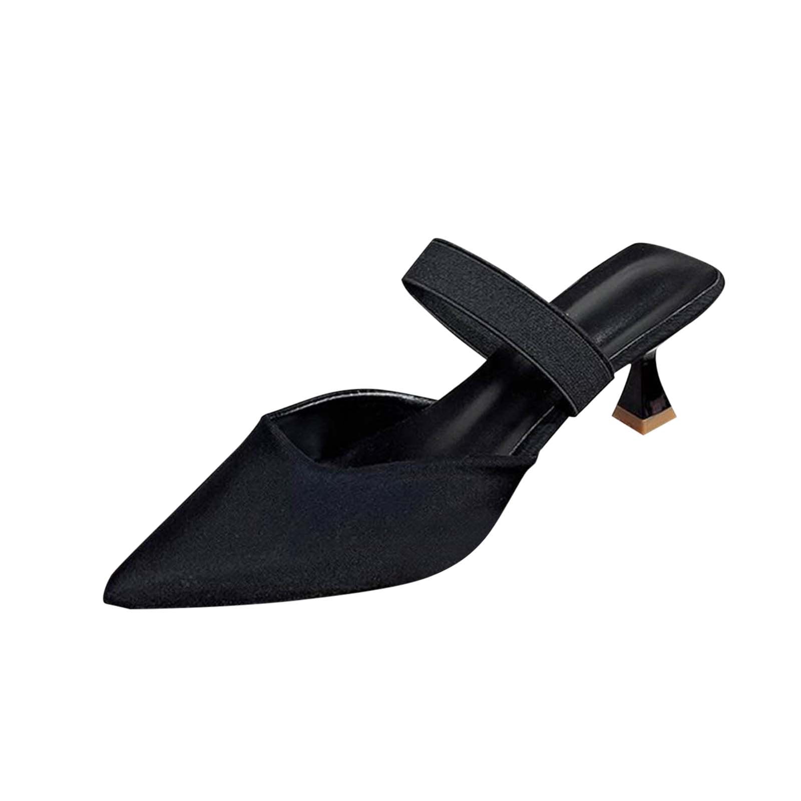 Xfvqtps Mules for Women Kitten Heels Pointy Toe Elastic Strap Slide ...