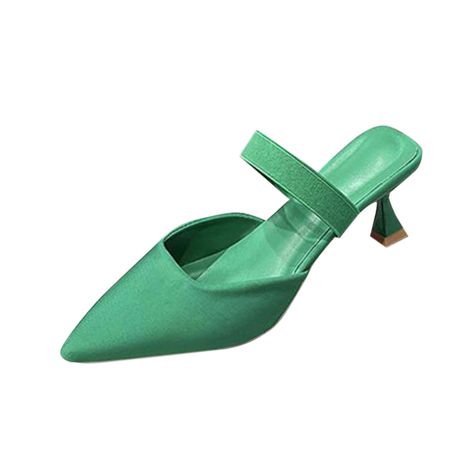 Xfvqtps Mules for Women Kitten Heels Pointy Toe Elastic Strap Slide Solid Color Backless Pumps ...