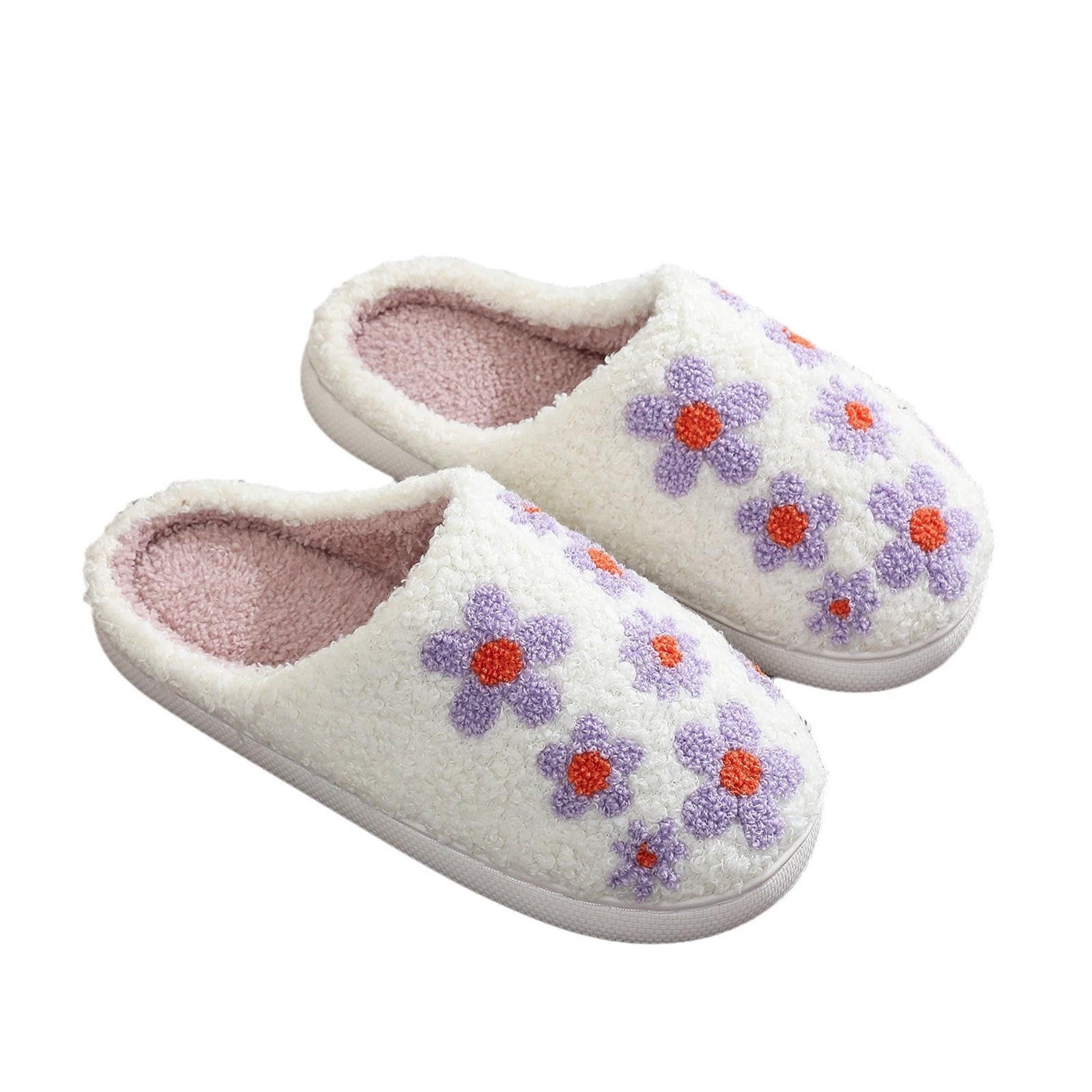 Xfvqtps Womens Furry Slippers Large Size Soft Fleece Cute Purple ...