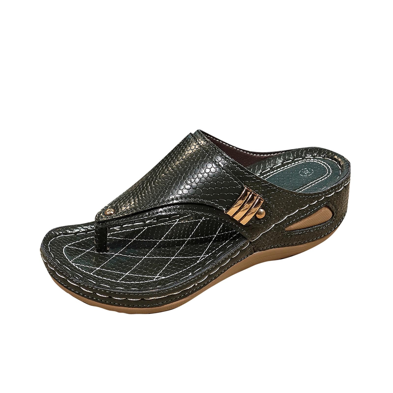 Xfvqtps Orthopedic Sandals for Women Wedge Flip Flops Metal Decor ...