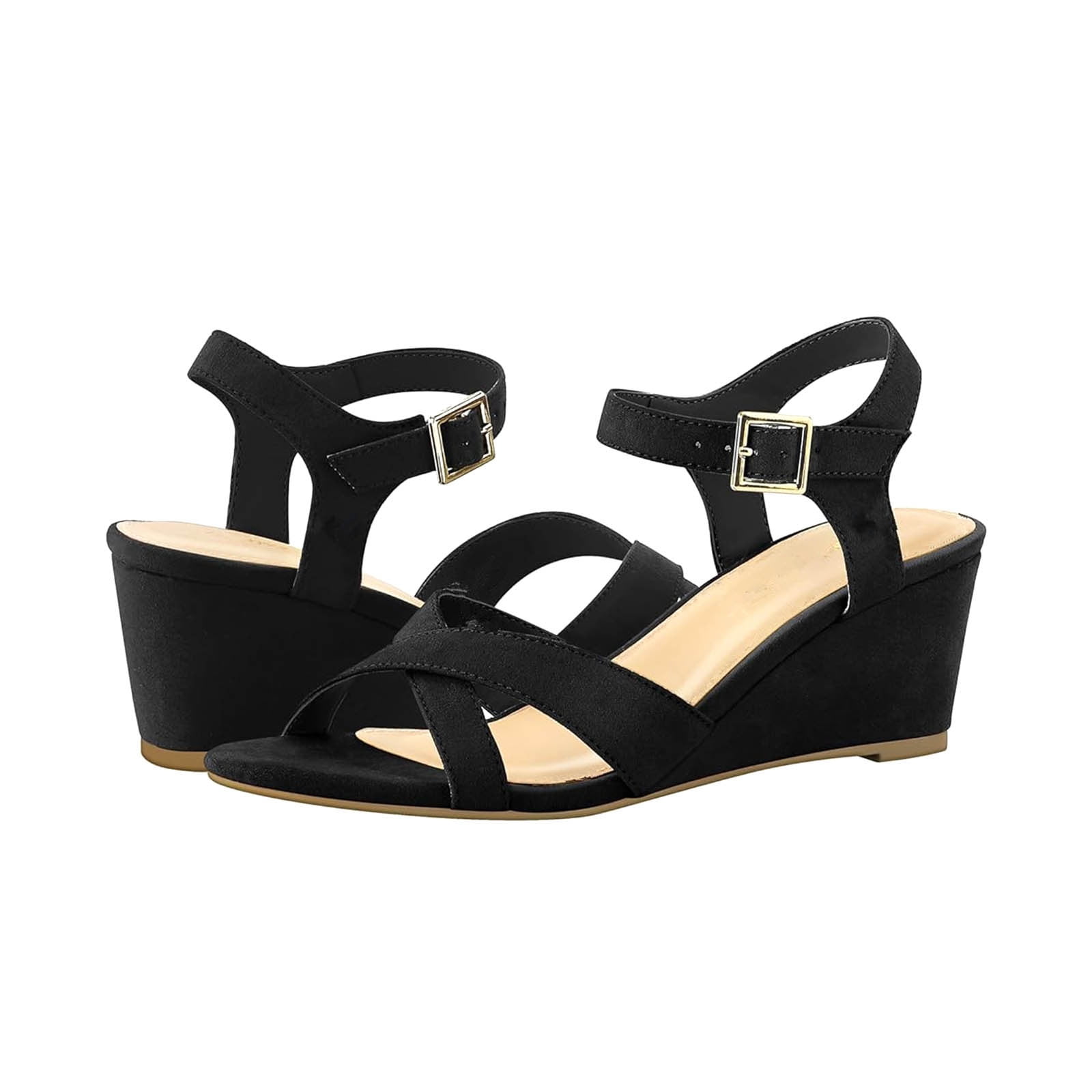 Xfvqtps Sandals for Womens Low Wedge Ankle Strap Espadrille Open Toe ...