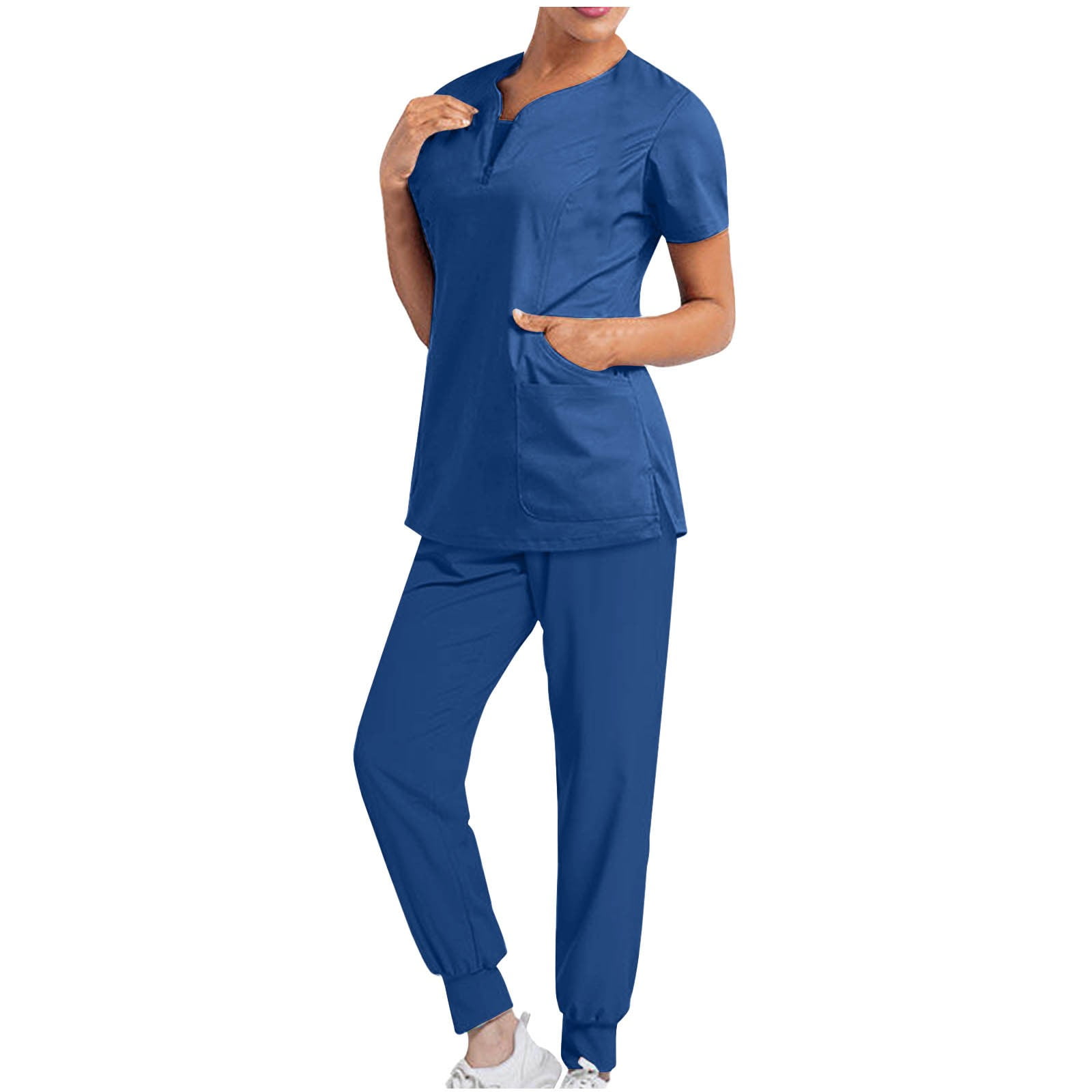 Xfvqtps Scrub Set for Women Solid Color V-Neck Stretch Scrub Top and Elastic Waist Jogger Scrub ...