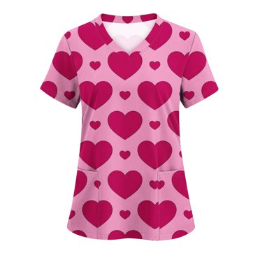 Eiyaclvo Pink Ribbon Scrub Tops for Women Breast Cancer Awareness T ...