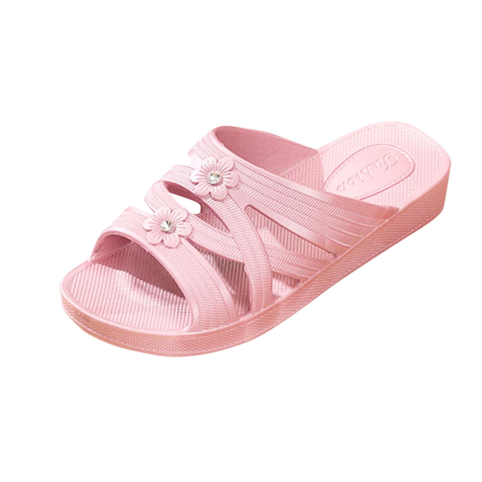 Xfvqtps Slide Sandals for Women Rhinestone Flower Decor Cross Straps ...