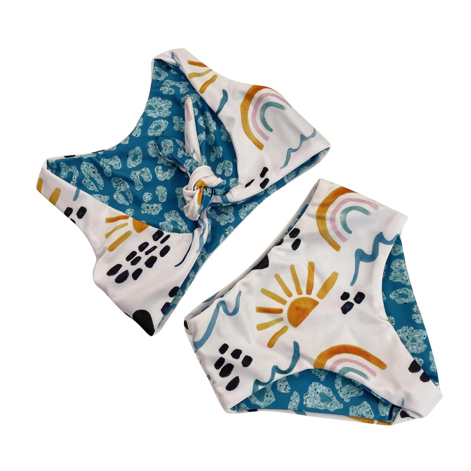 Xfvqtps Toddler Girls Swimsuit Back Strap Sun Rainbow Print Cute Swim ...