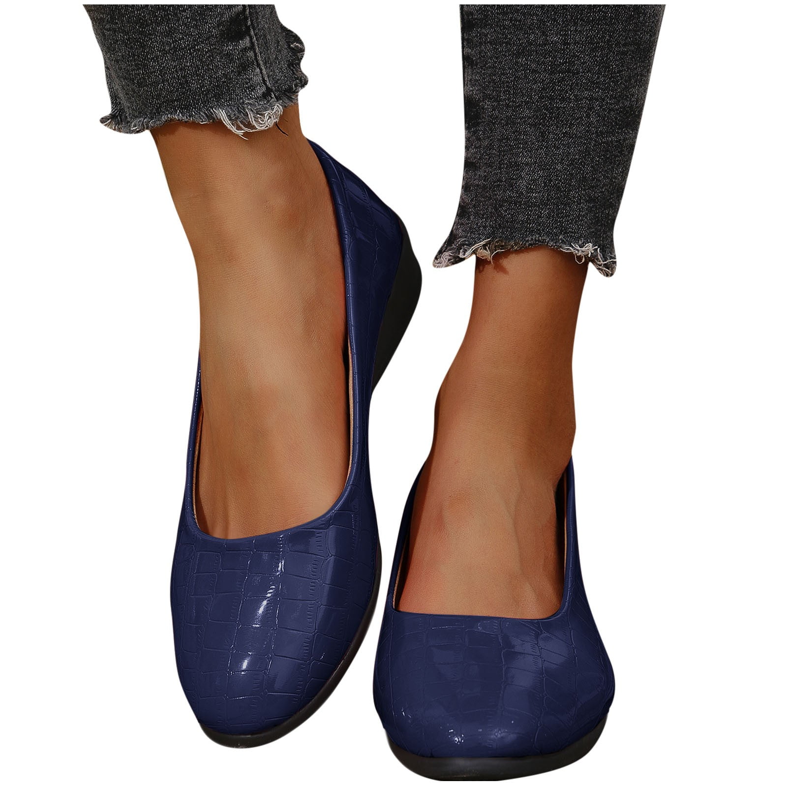 Xfvqtps Wedge Shoes for Womens Slip on Stone Embossing Pointy Toe ...