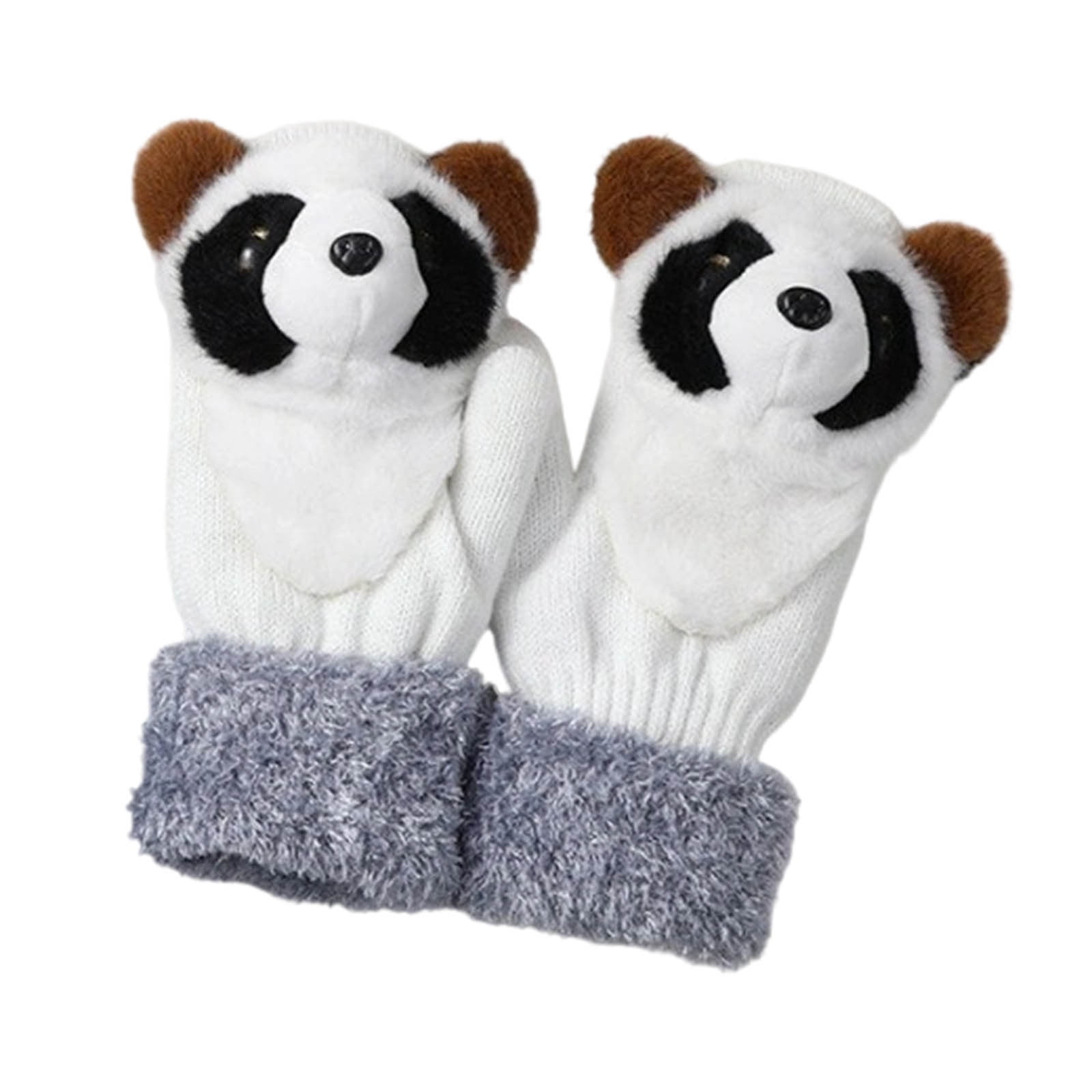 Xfvqtps Winter Mittens for Women Knit Plush Lined Fluffy Cute Animals ...