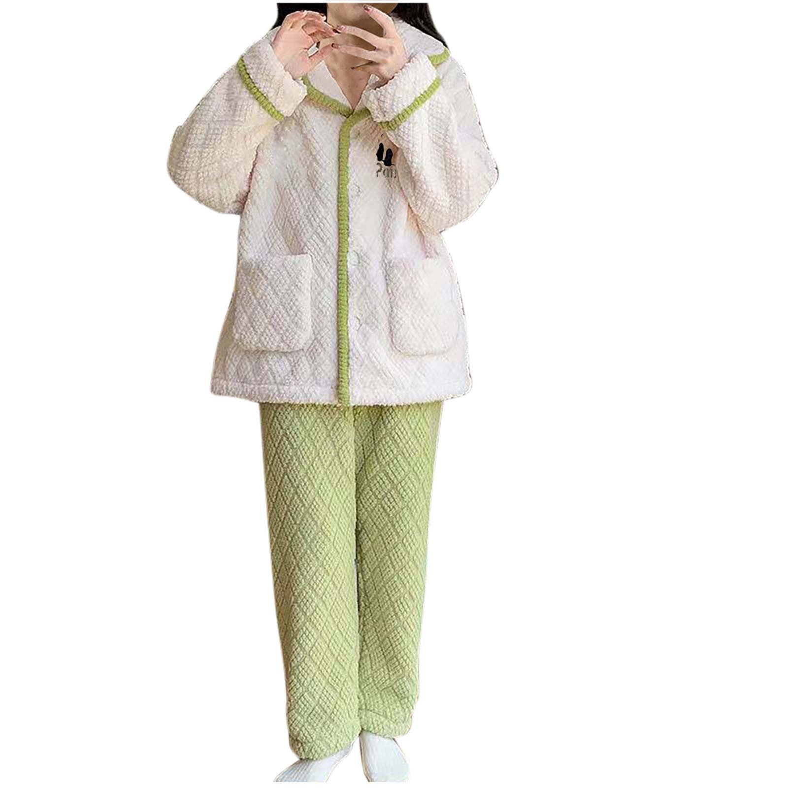 Xfvqtps Women Fuzzy Pajama Set Cute Panda Embroidery Pockets Open Front ...