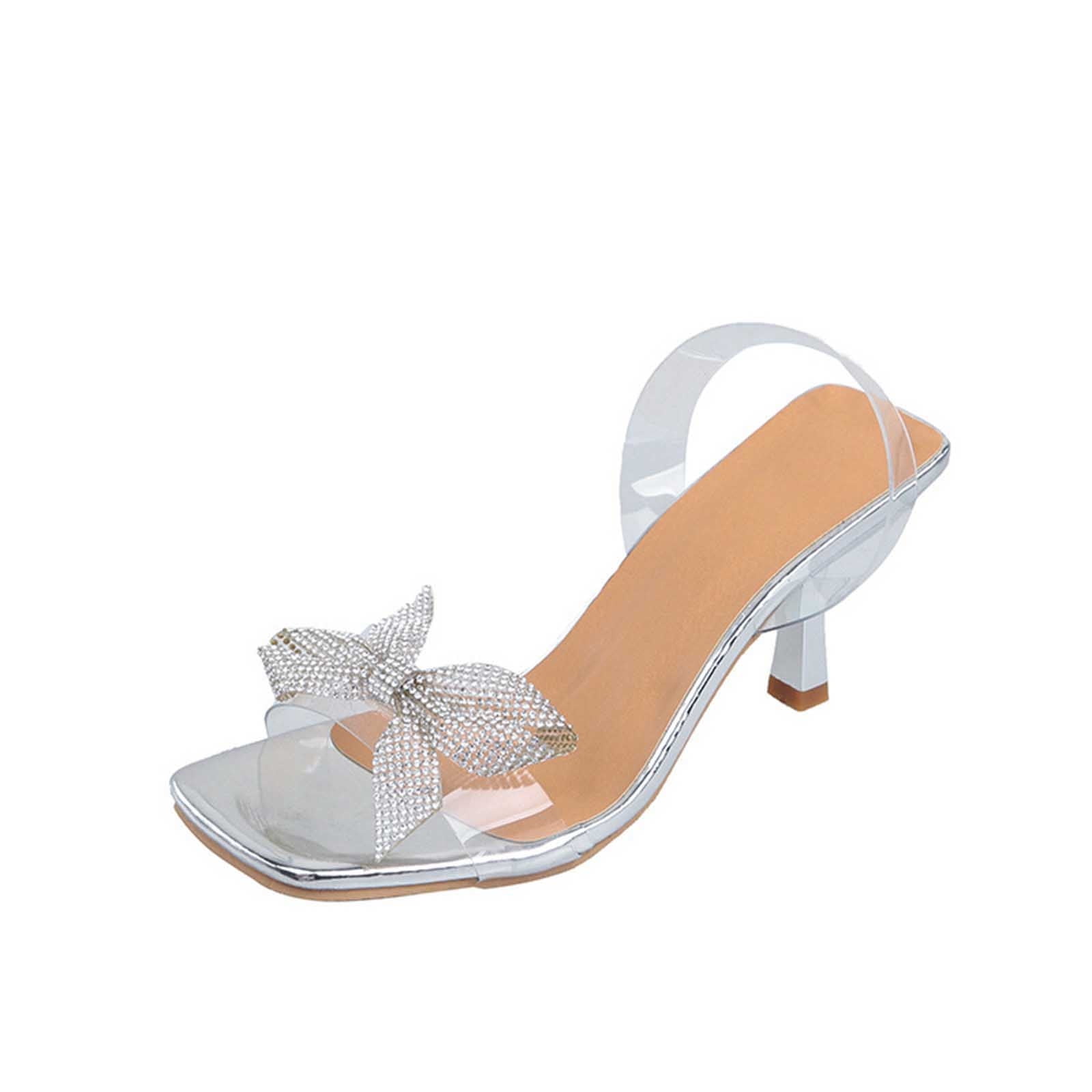 Xfvqtps Women High Heeled Shoes Open Toe Strappy Rhinestone Transparent ...