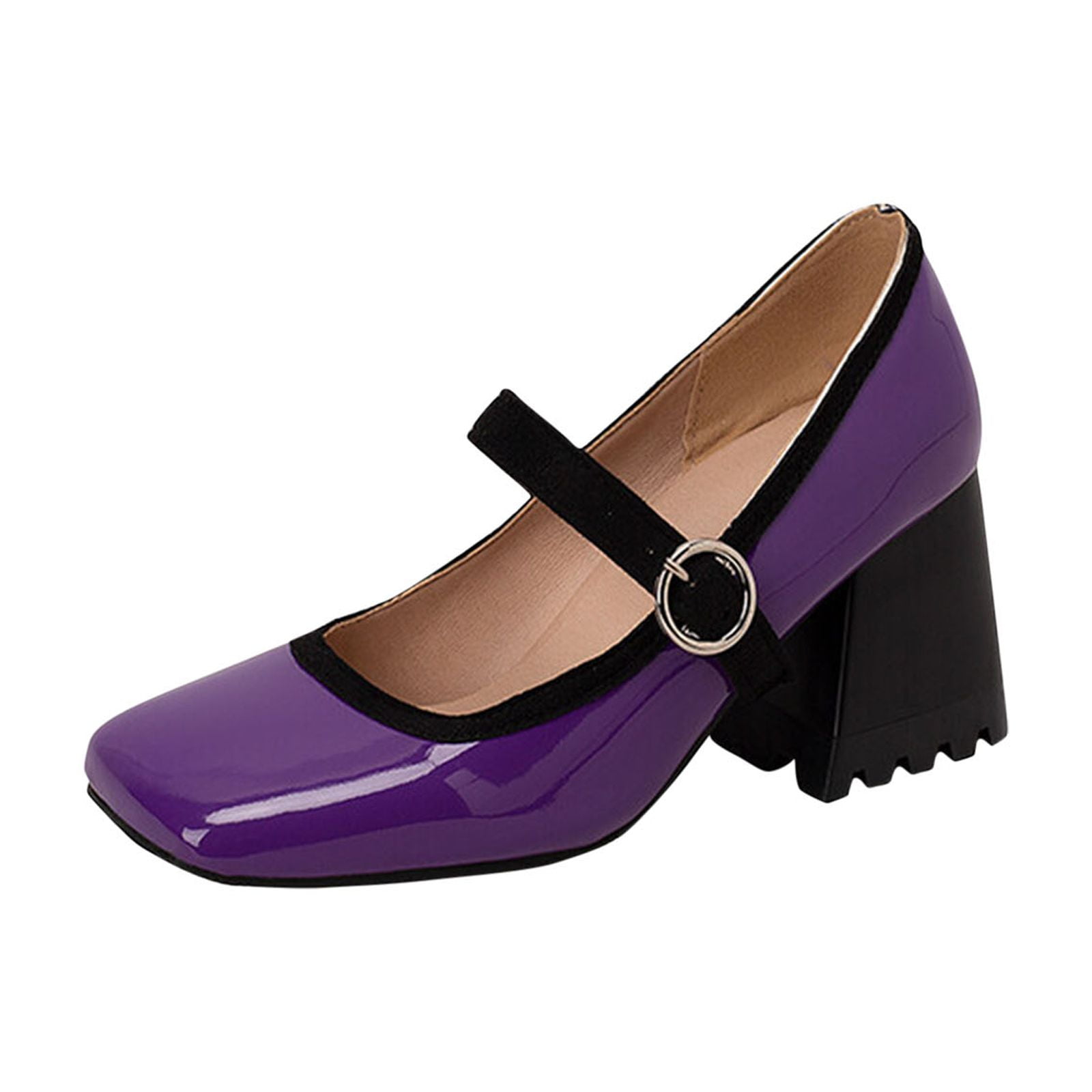 Xfvqtps Women High Heeled Shoes Square Toe Chunky Heeled Artificial ...