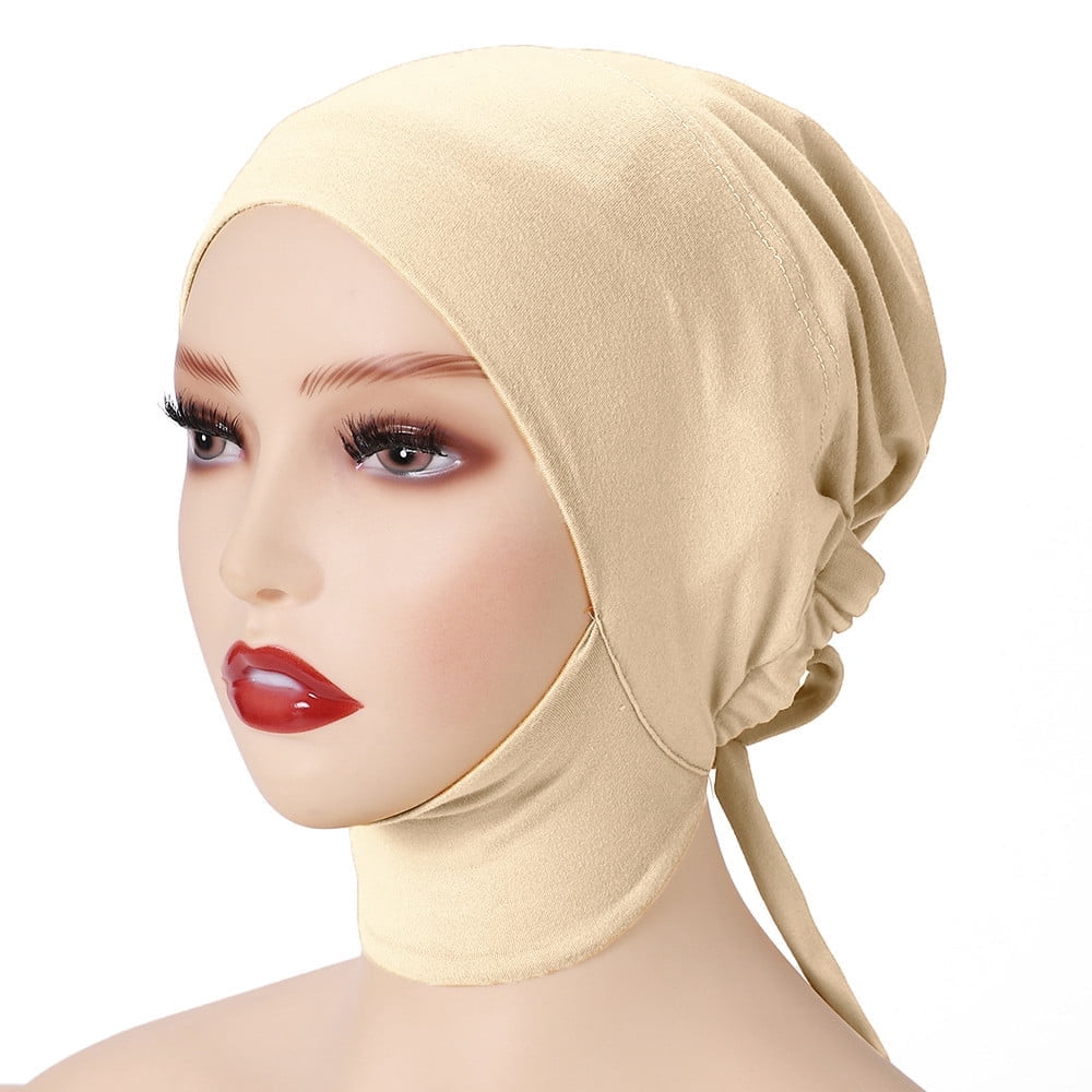 Xfvqtps Women Turban Hijab with Tie-Back Closure Islamic Muslim Solid ...