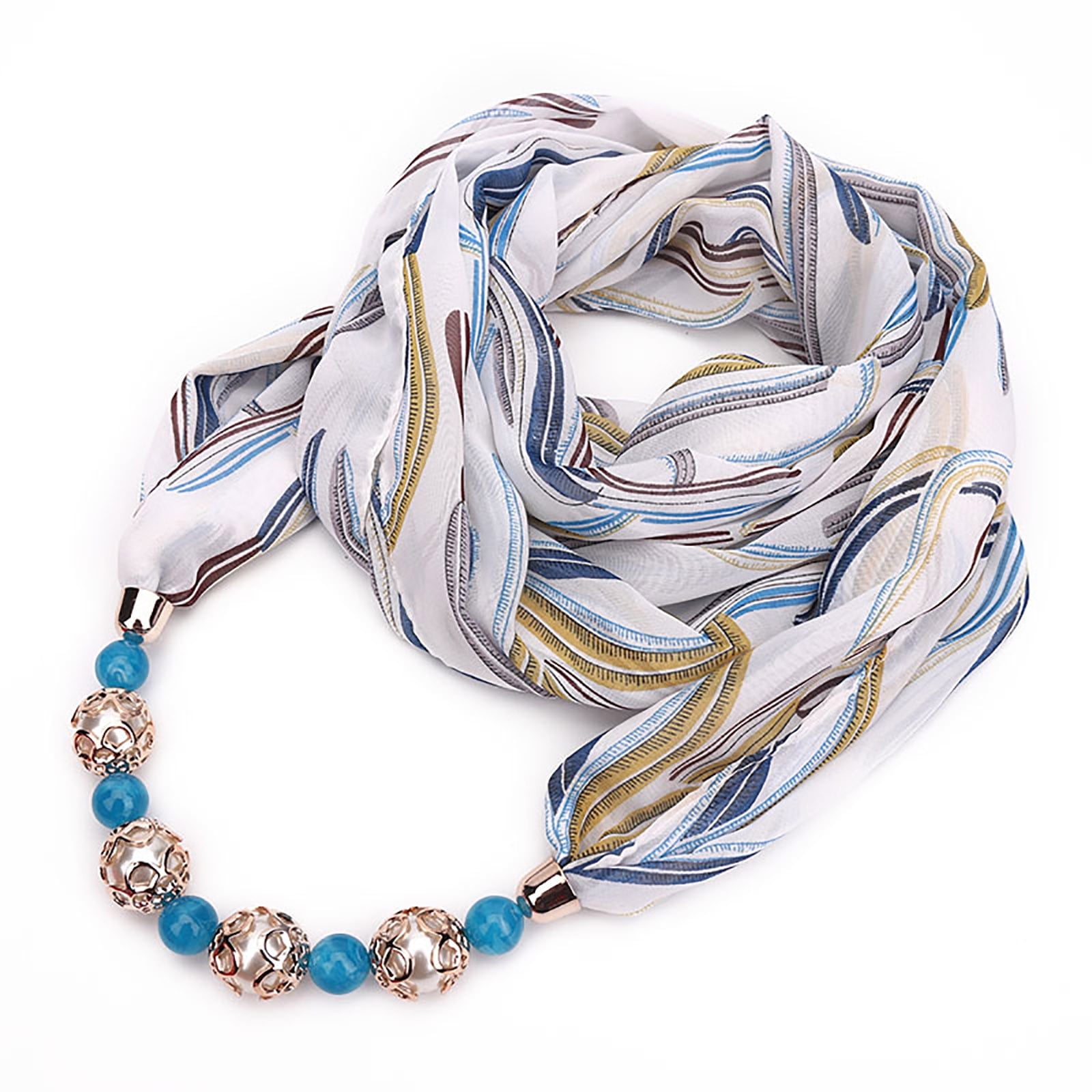 Xfvqtps Womens Chiffon Scarf Necklace Bead Alloy Resin Gem Multicolored ...