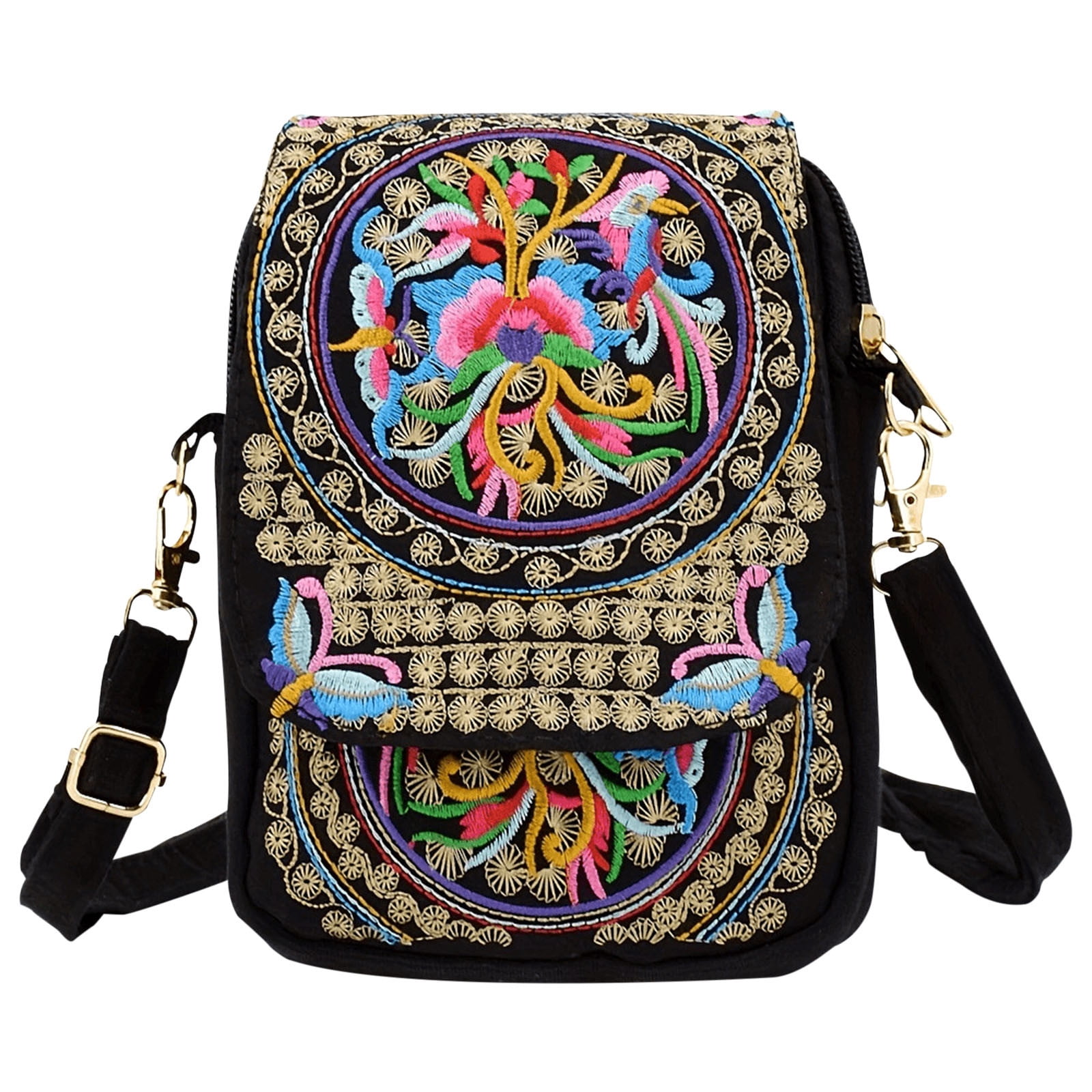 Xfvqtps Womens Crossbody Bag Ethnic Style Colorful Flowers Embroidery ...